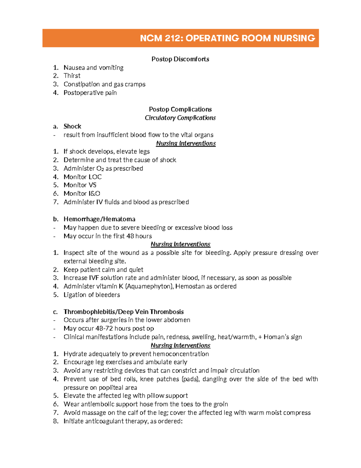 Operating ROOM Nursing 9 - Postop Discomforts Nausea and vomiting ...