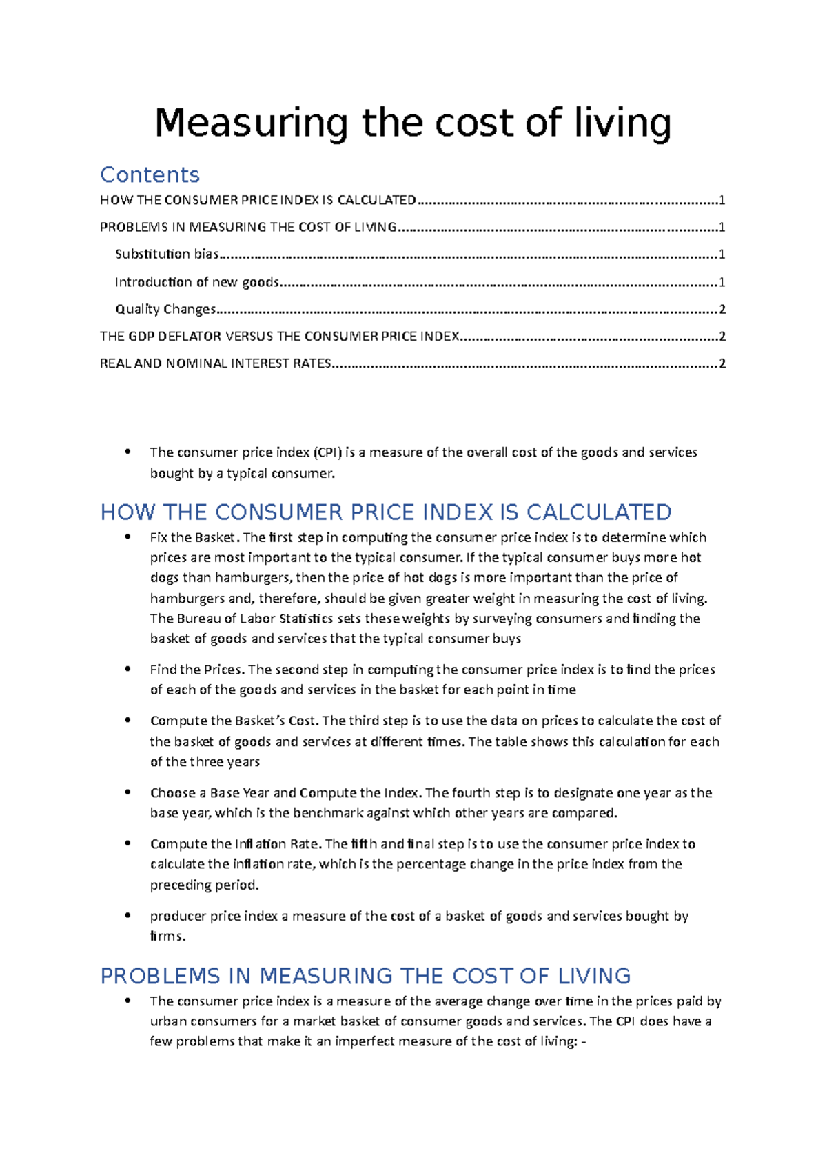 Measuring the cost of living notes - Measuring the cost of living ...