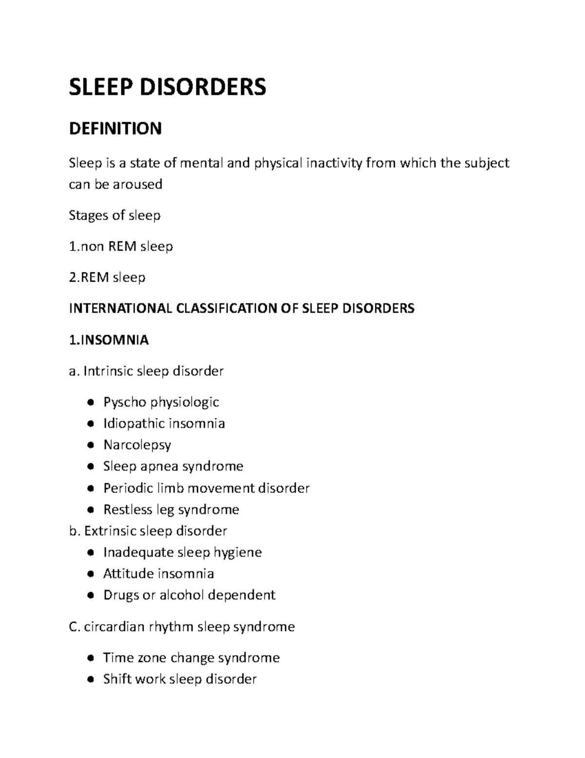 Sleep Disorders - SLEEP DISORDERS DEFINITION Sleep is a state of mental ...