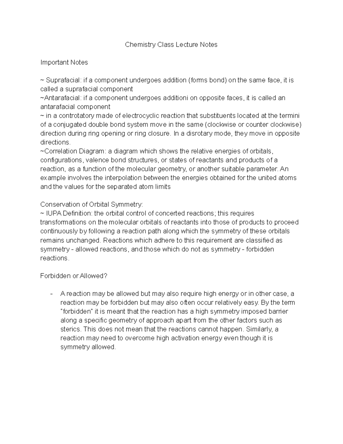 Chemistry Lecture Notes - Chemistry Class Lecture Notes Important Notes ...