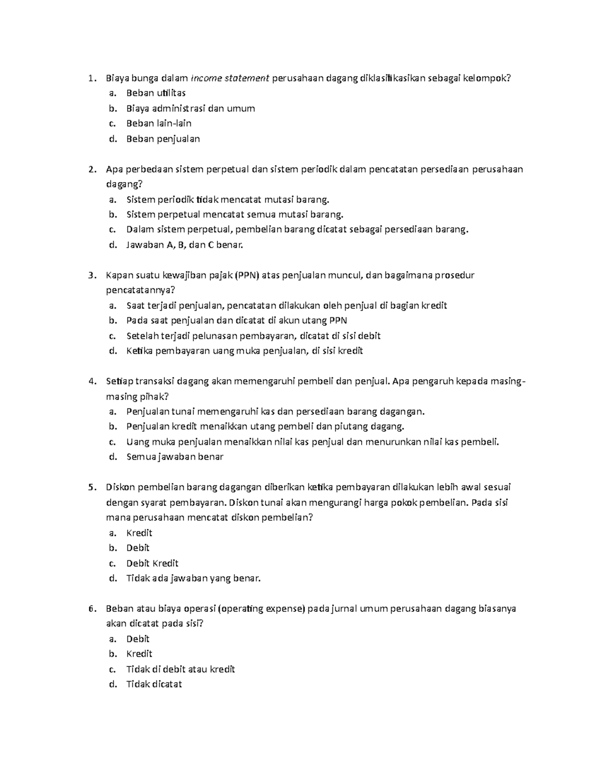 Soal perusahaan daganng II - Biaya bunga dalam income statement ...