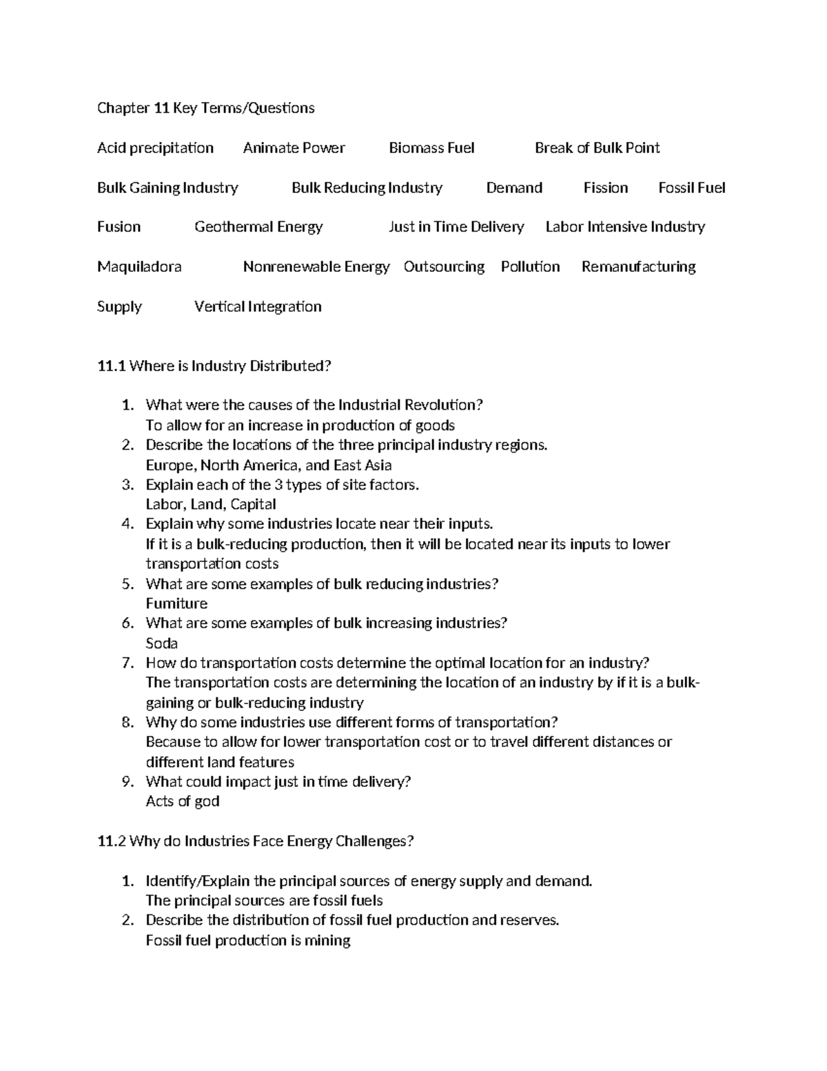 Chapter 11 Questions - Chapter 11 Key Terms/Questions Acid ...