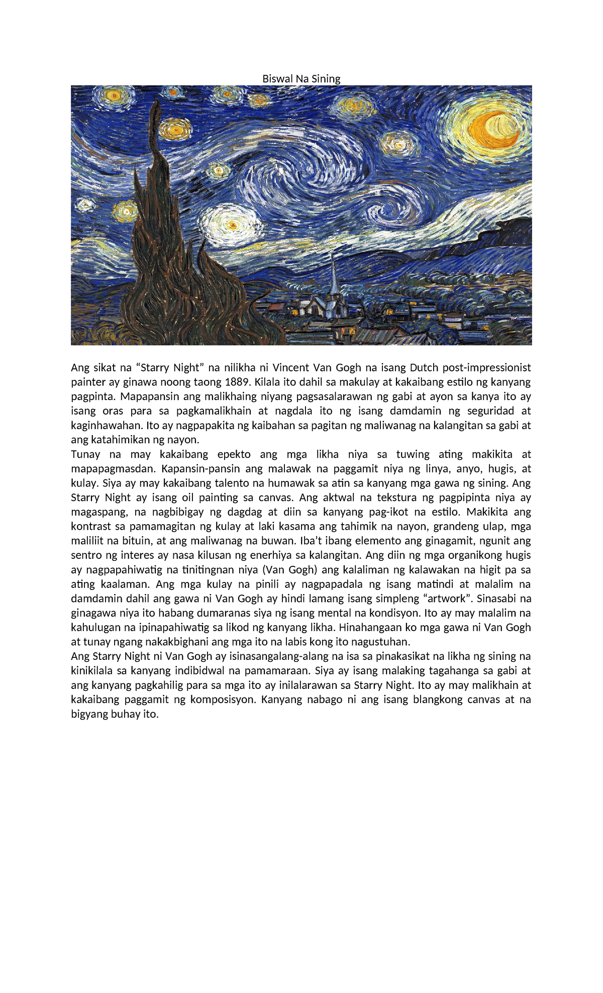 Biswal Na Sining Rebyu - Biswal Na Sining Ang sikat na “Starry Night ...