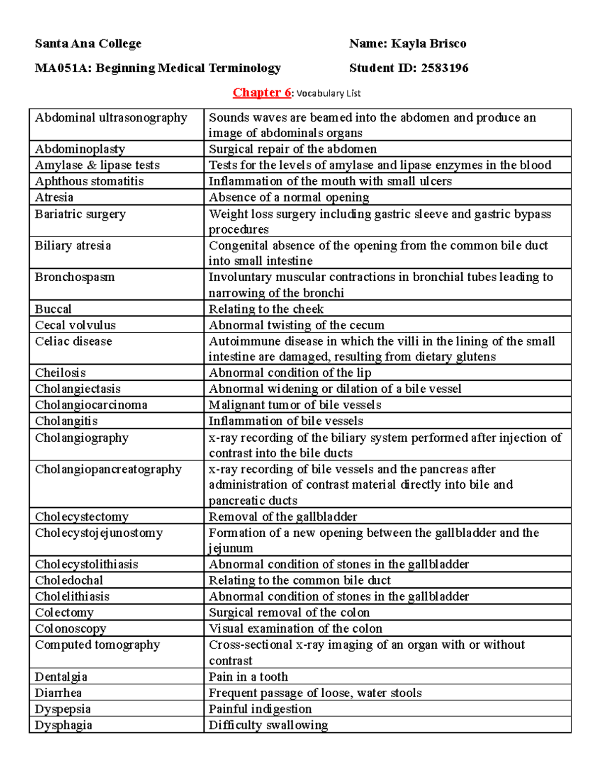 Chapter 6 Vocab - Santa Ana College Name: Kayla Brisco MA051A ...