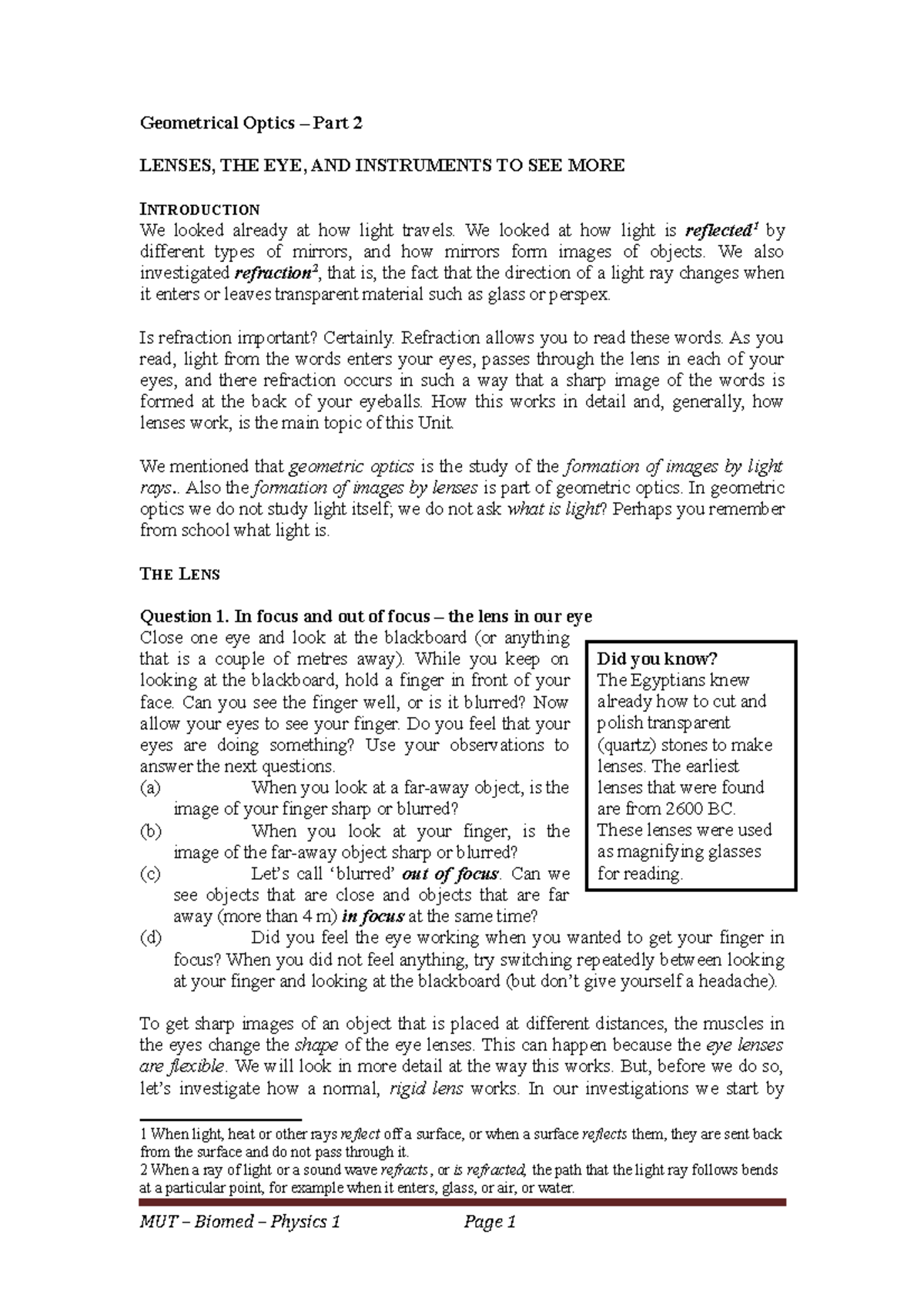 L2 Geometrical Optics Part 2 Lens + applicatios - Geometrical Optics ...