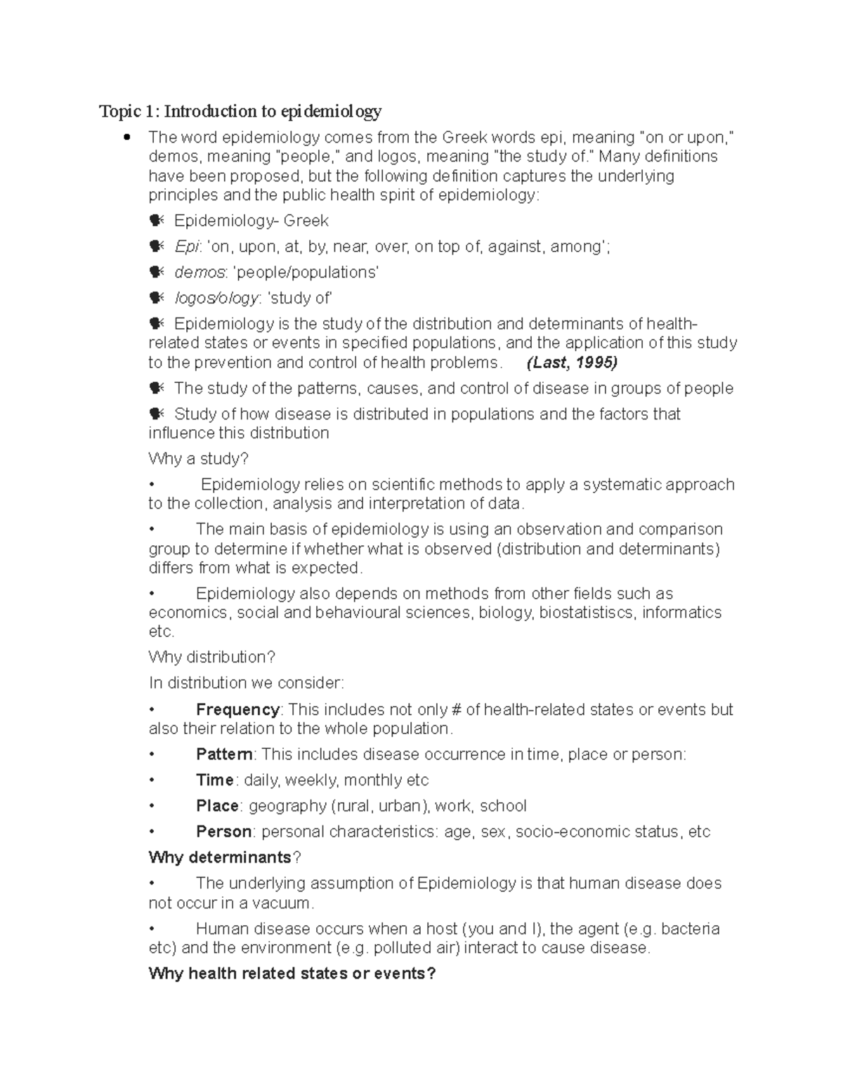 Epidemiology-1 - Notes - Topic 1: Introduction to epidemiology The word ...
