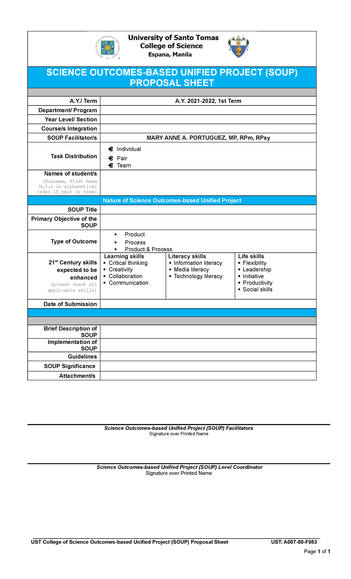 SOUP-Proposal-Sheet - soup proj - SCIENCE OUTCOMES-BASED UNIFIED ...