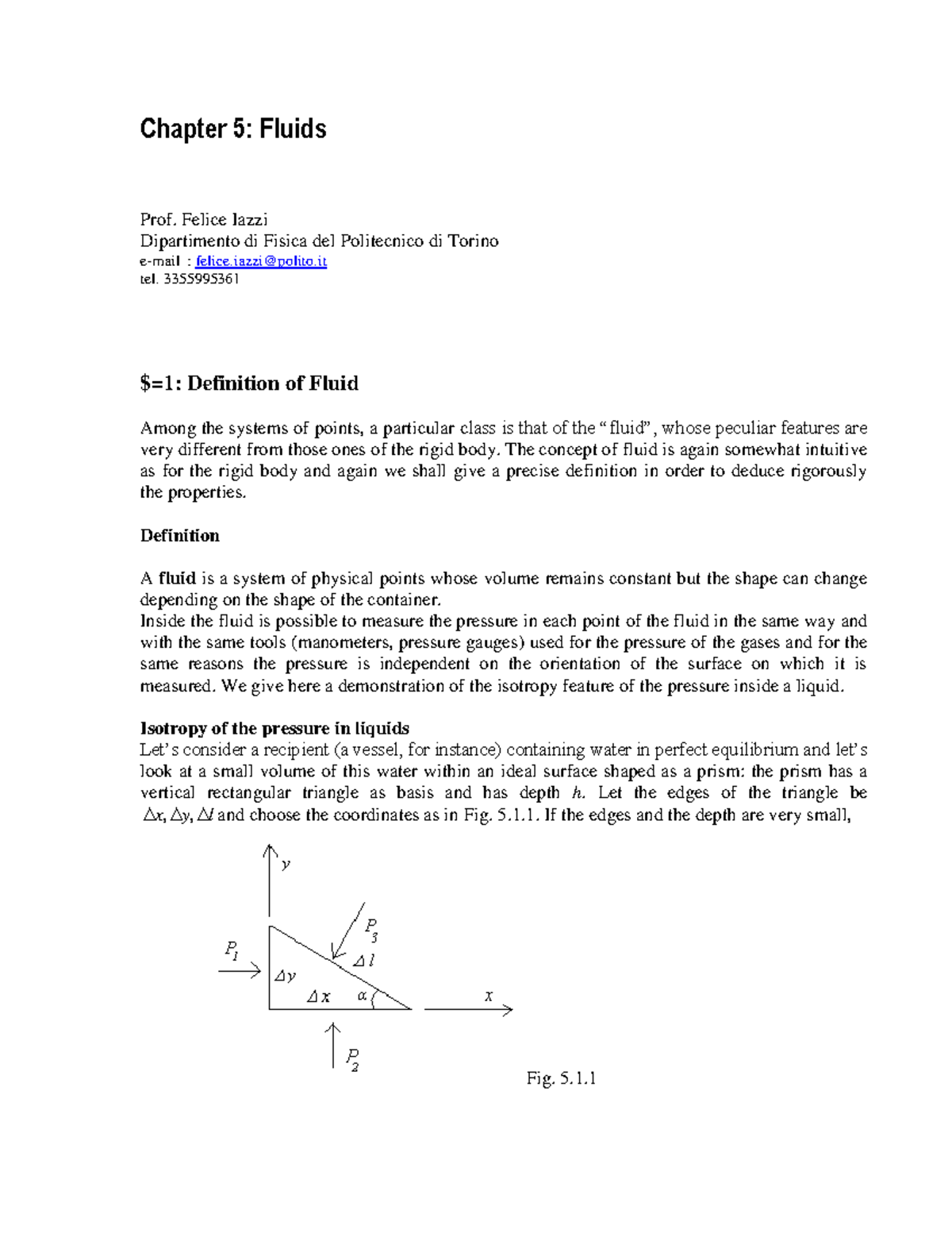 Fluids politecnico di torino - Chapter 5: Fluids Prof. Felice Iazzi ...