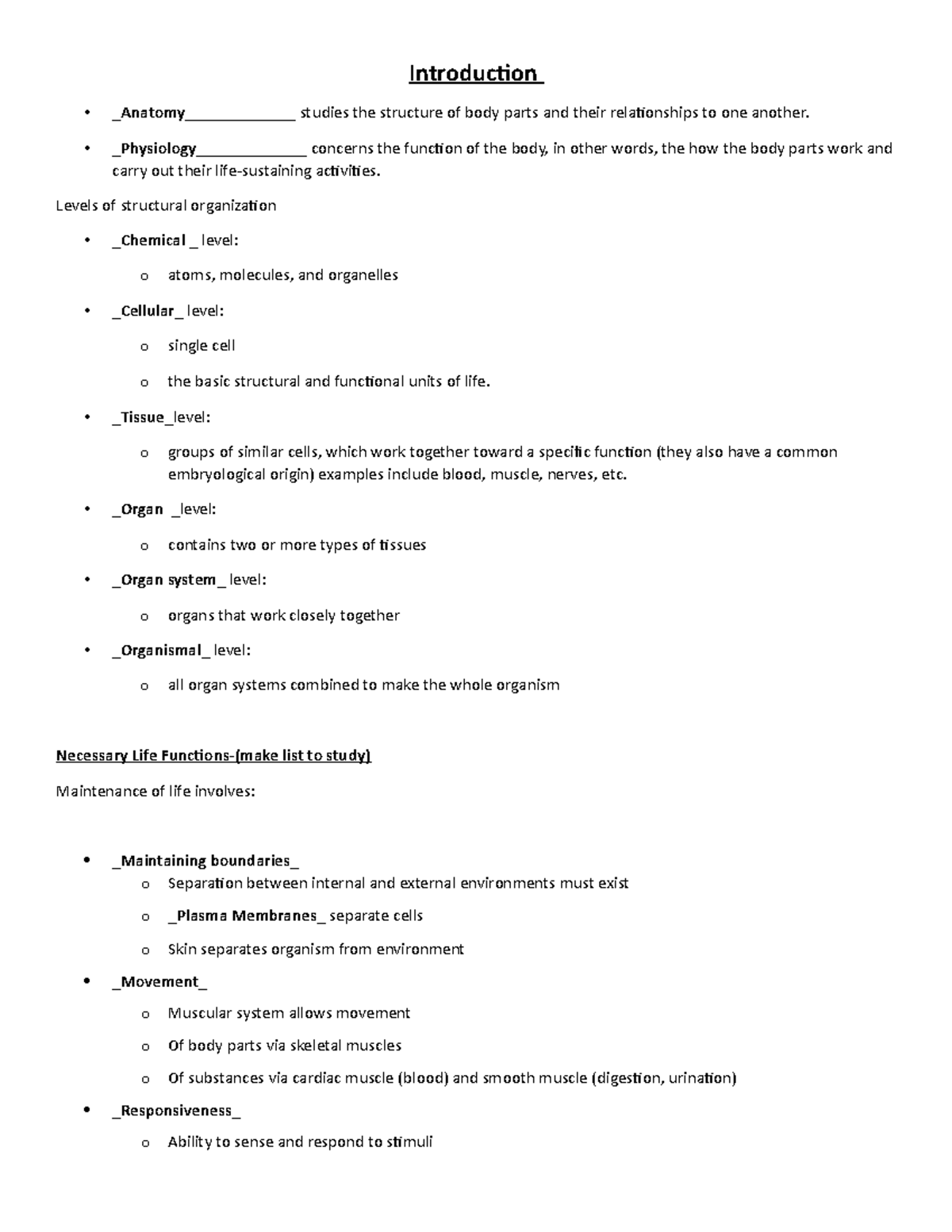 Intro & Chem - Lecture notes 3-5 - Introduction • _Anatomy ...