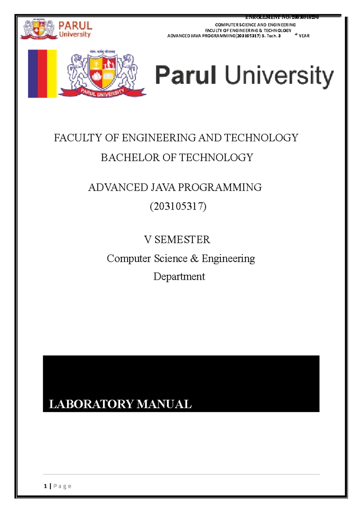 AJP lab manul - COMPUTER SCIENCE AND ENGINEERING FACULTY OF ENGINEERING ...