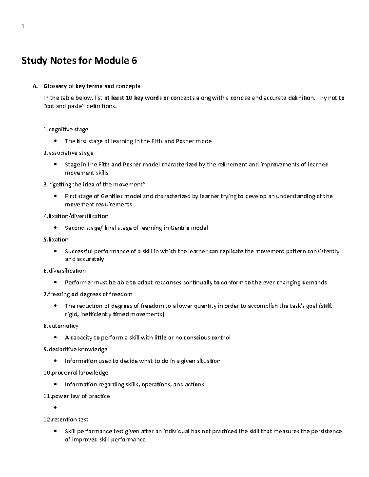 KP161 Study Note Module 6 - Study Notes for Module 6 A. Glossary of key ...