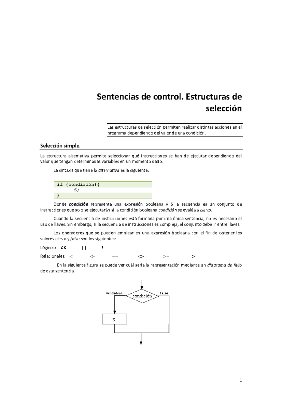 Condicionales - Apuntes 1-2 - Sentencias de control. Estructuras de ...