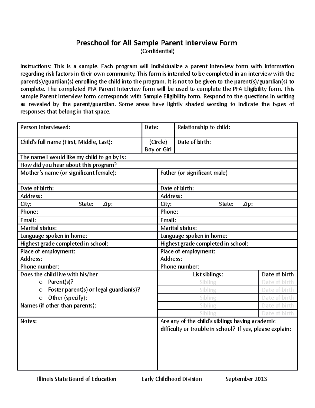 Pfa sample parent interview - Preschool for All Sample Parent Interview ...