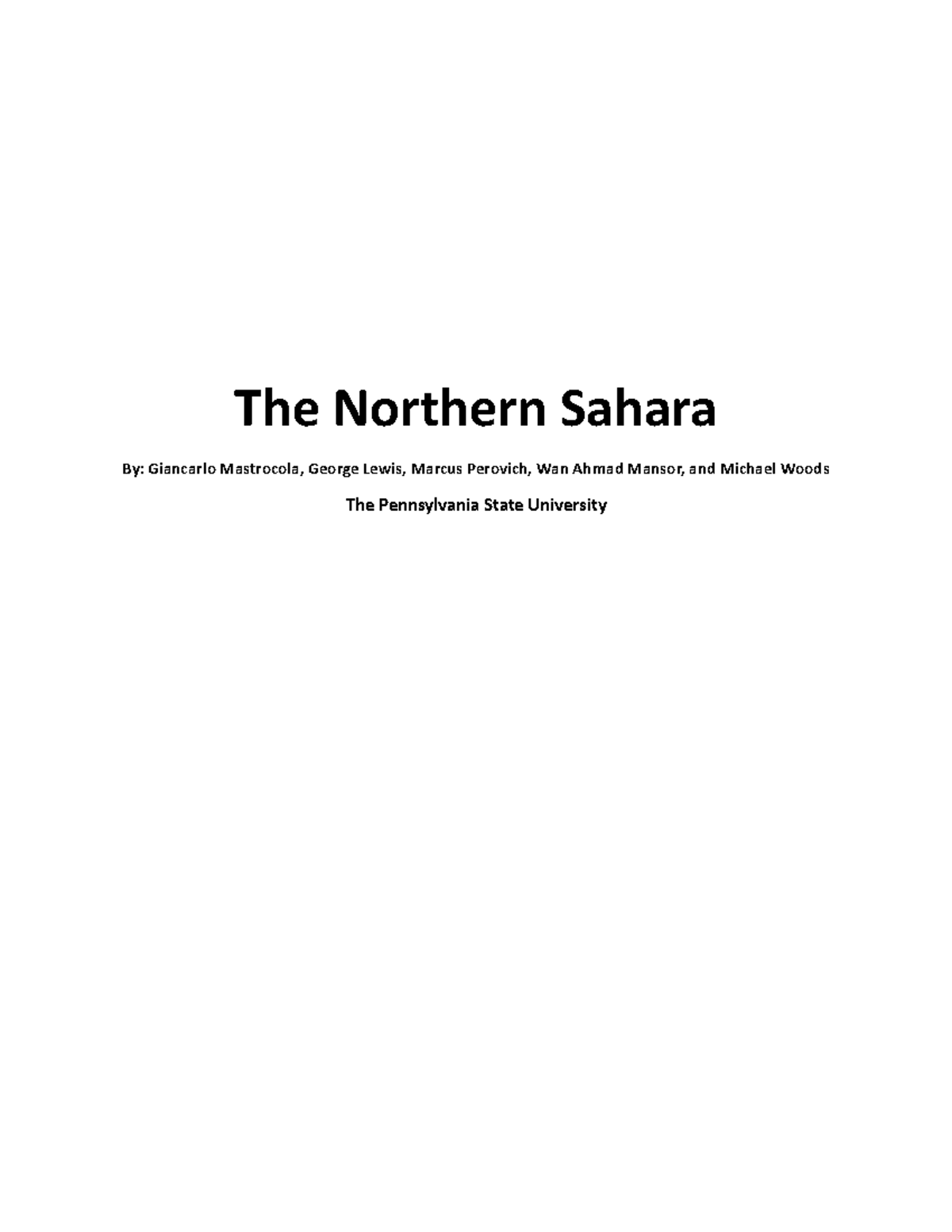 Climate Project - The Northern Sahara By: Giancarlo Mastrocola, George ...