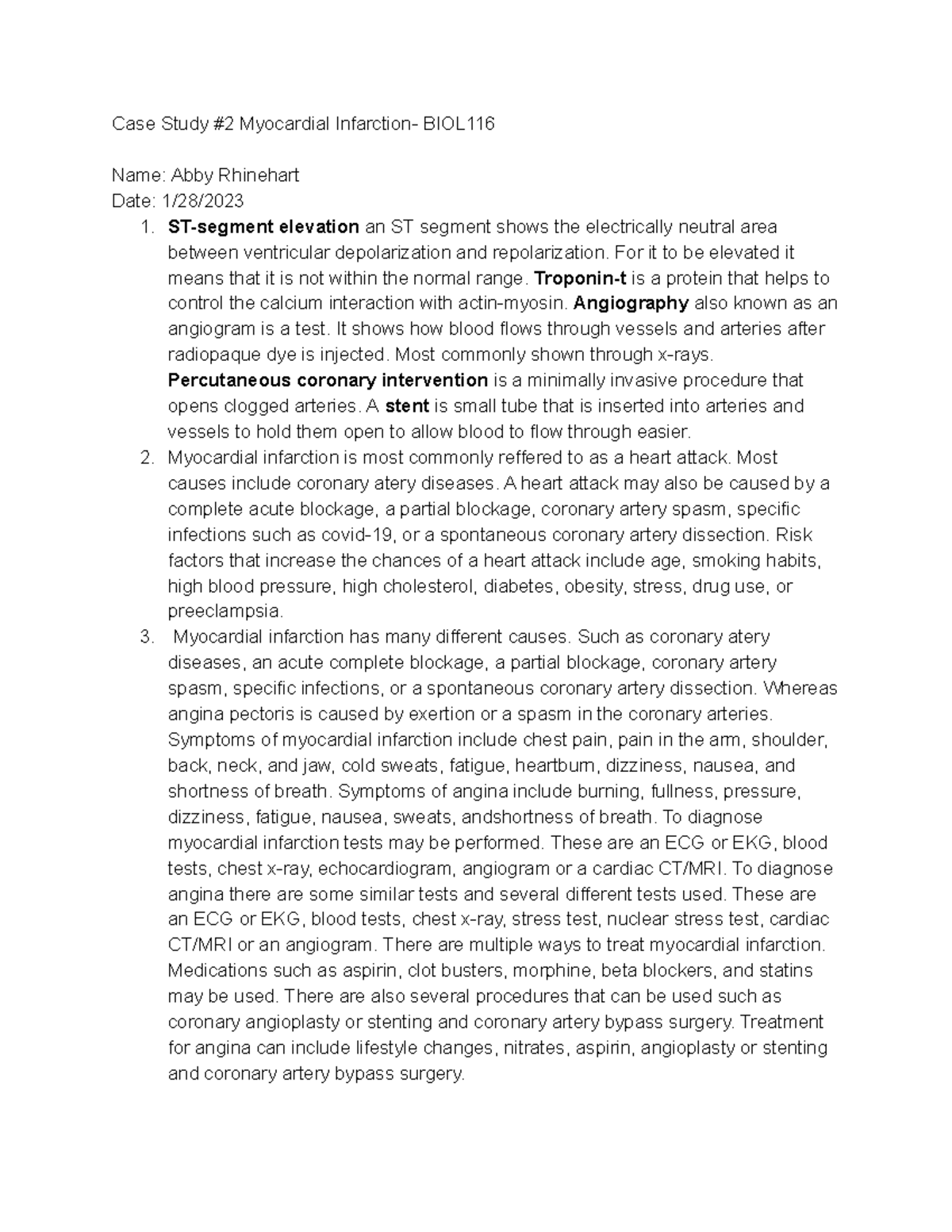 Week 3 Case Study 2 - Case Study #2 Myocardial Infarction- BIOL Name ...
