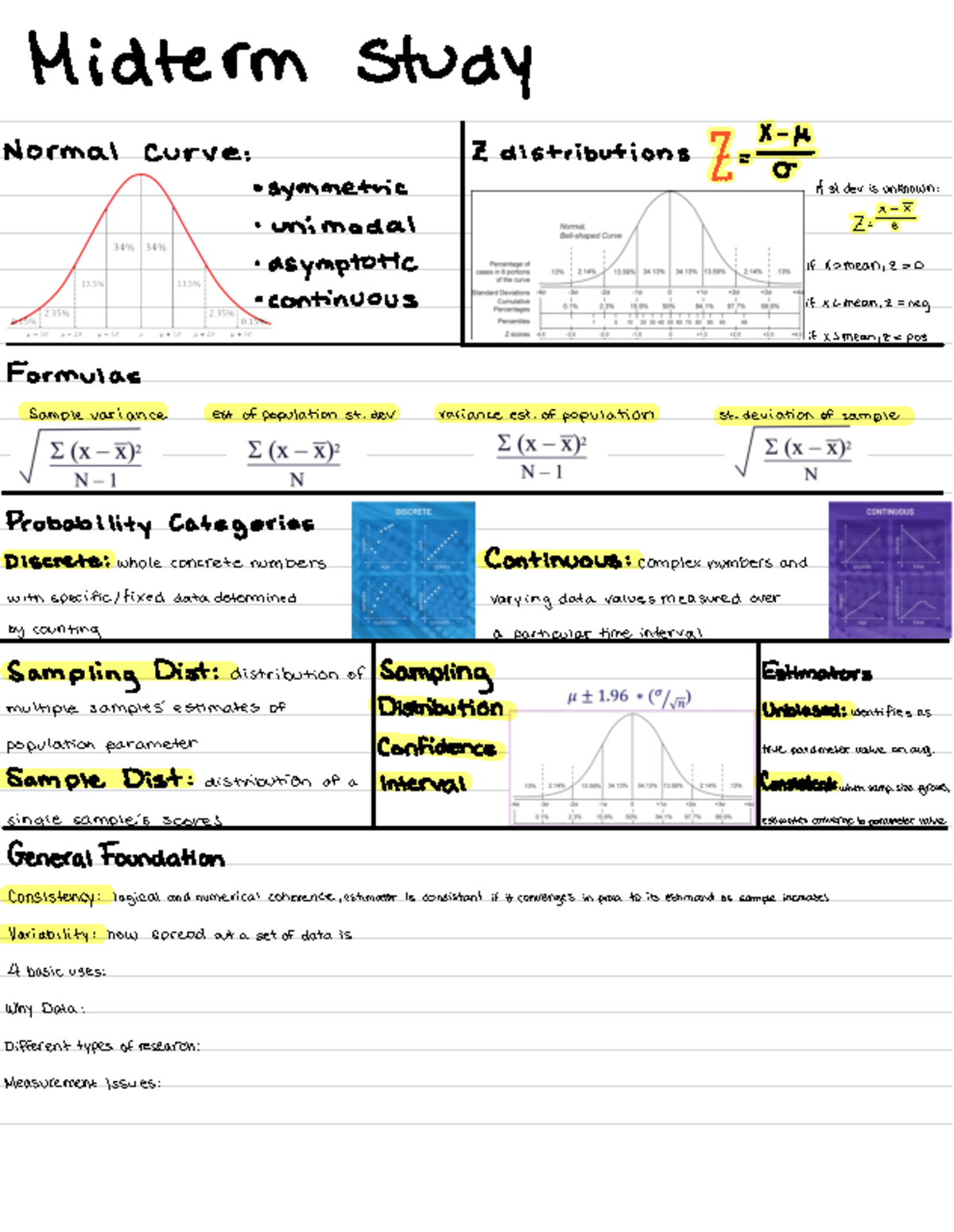 Midterm study - of population st. dev variance est. of population st ...