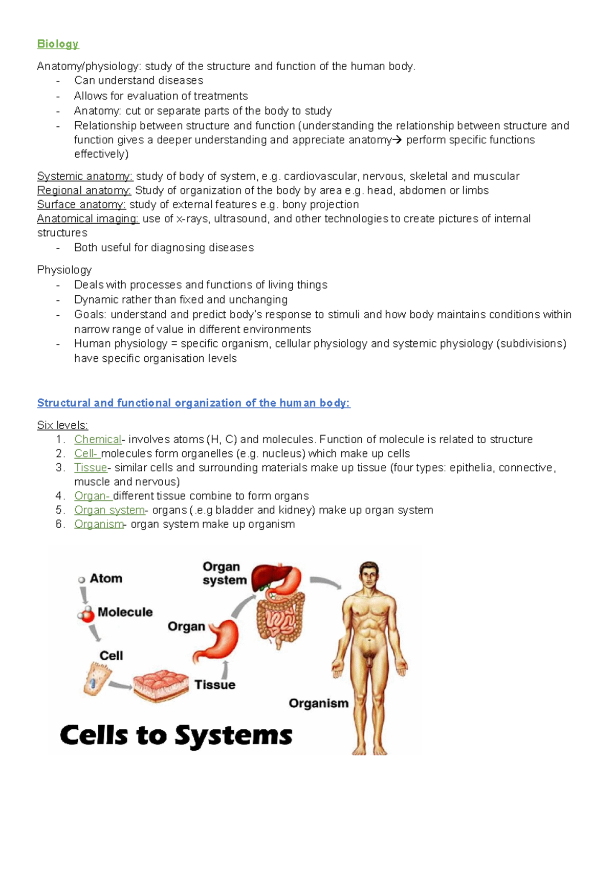 Biology 1 - Lecture notes all - Biology study of the structure and ...