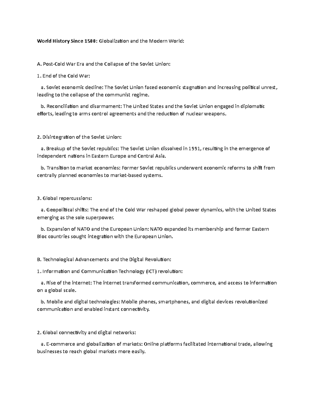 Globalization and the Modern World - Post-Cold War Era and the Collapse ...