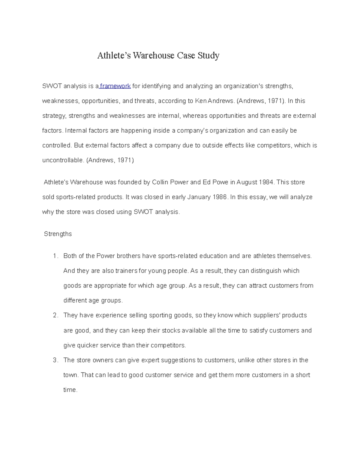 Athletes Warehouse Case Study - Athlete’s Warehouse Case Study SWOT ...