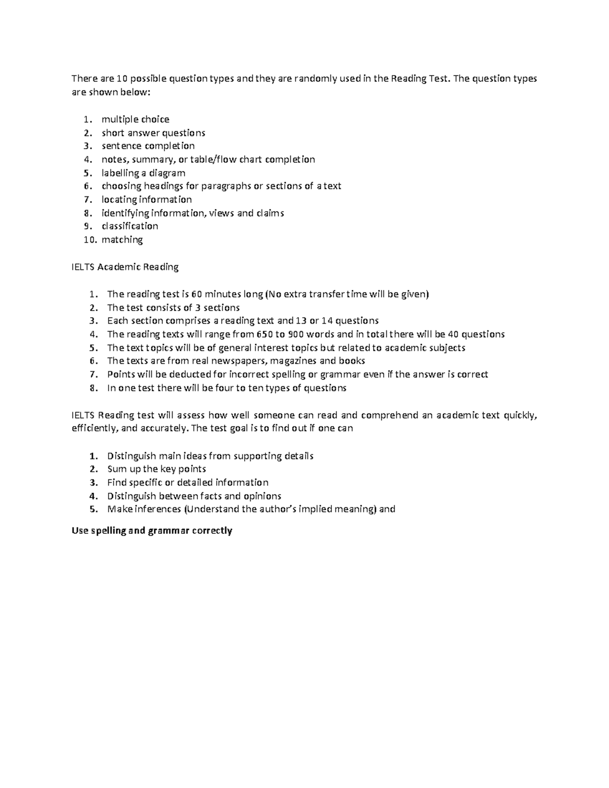 Ielts Reading - There are 10 possible question types and they are ...