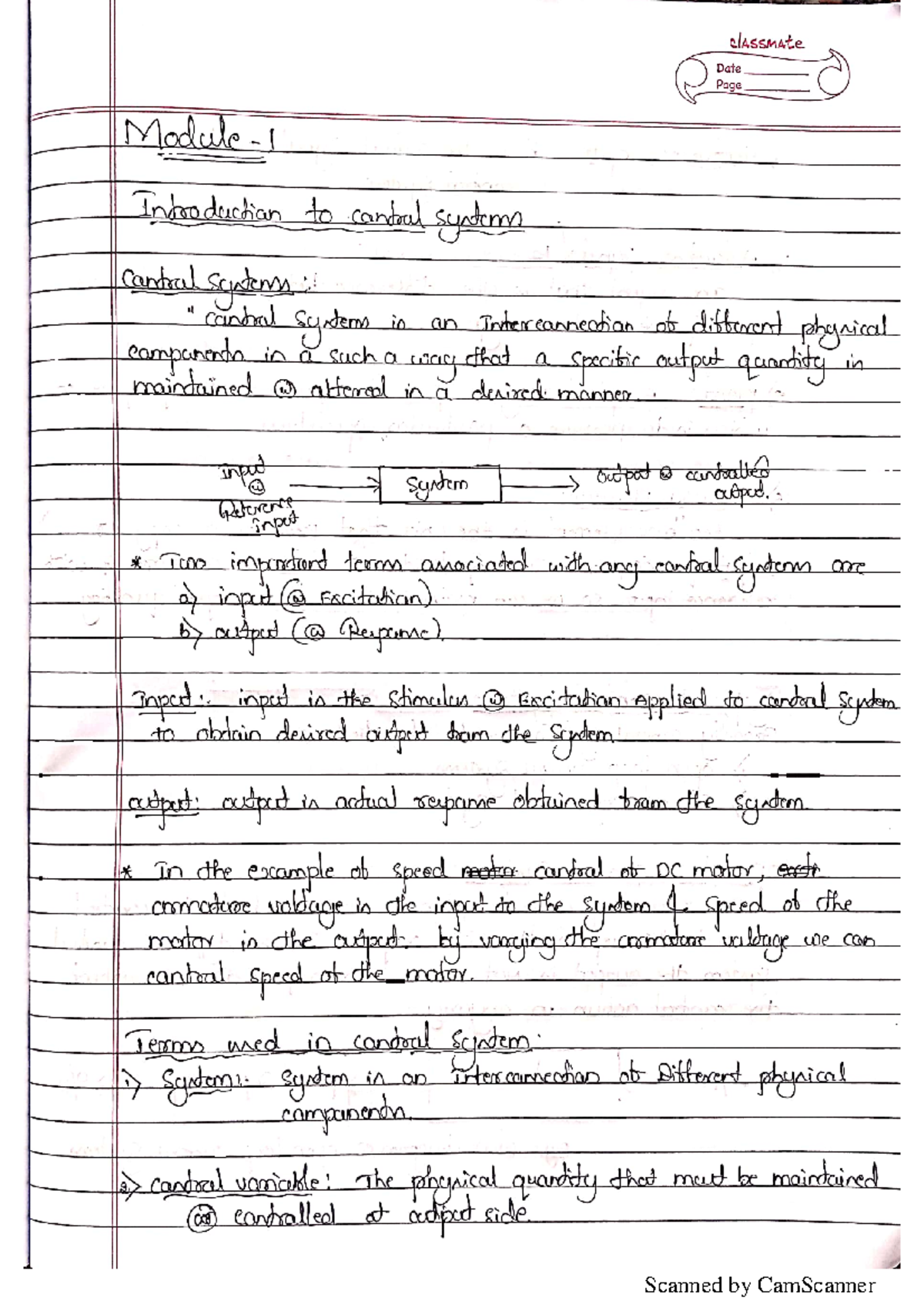 Control Systems Module 1 Notes - classmate Date Page Module 1 ...