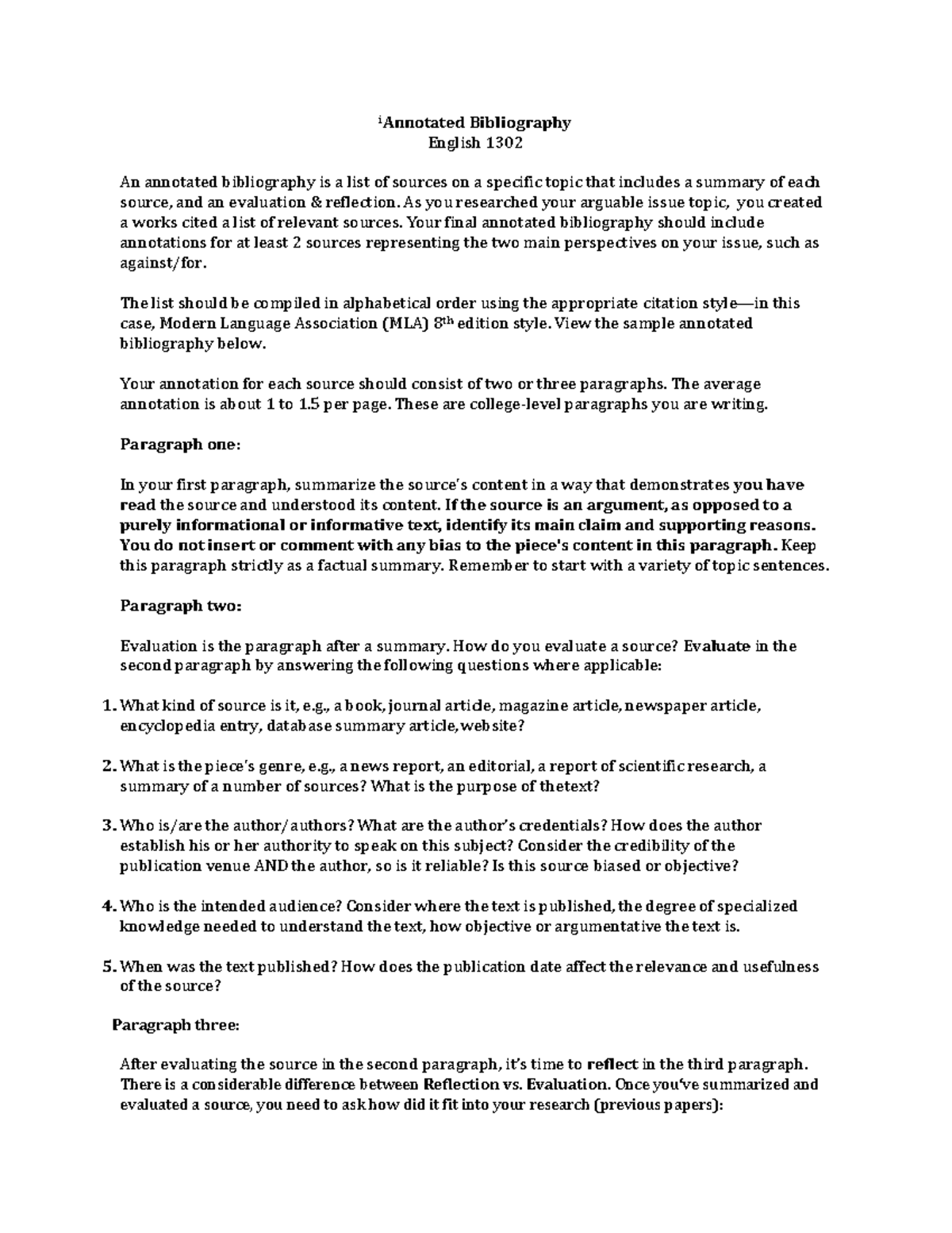 Annotated Bib Directions Template - iAnnotated Bibliography English ...