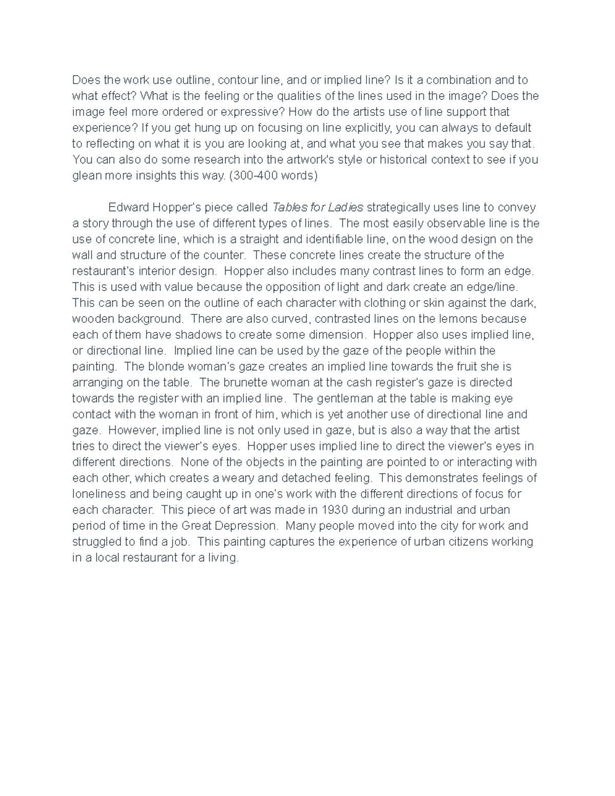 ART 100 Formal Analysis of Line - Does the work use outline, contour ...