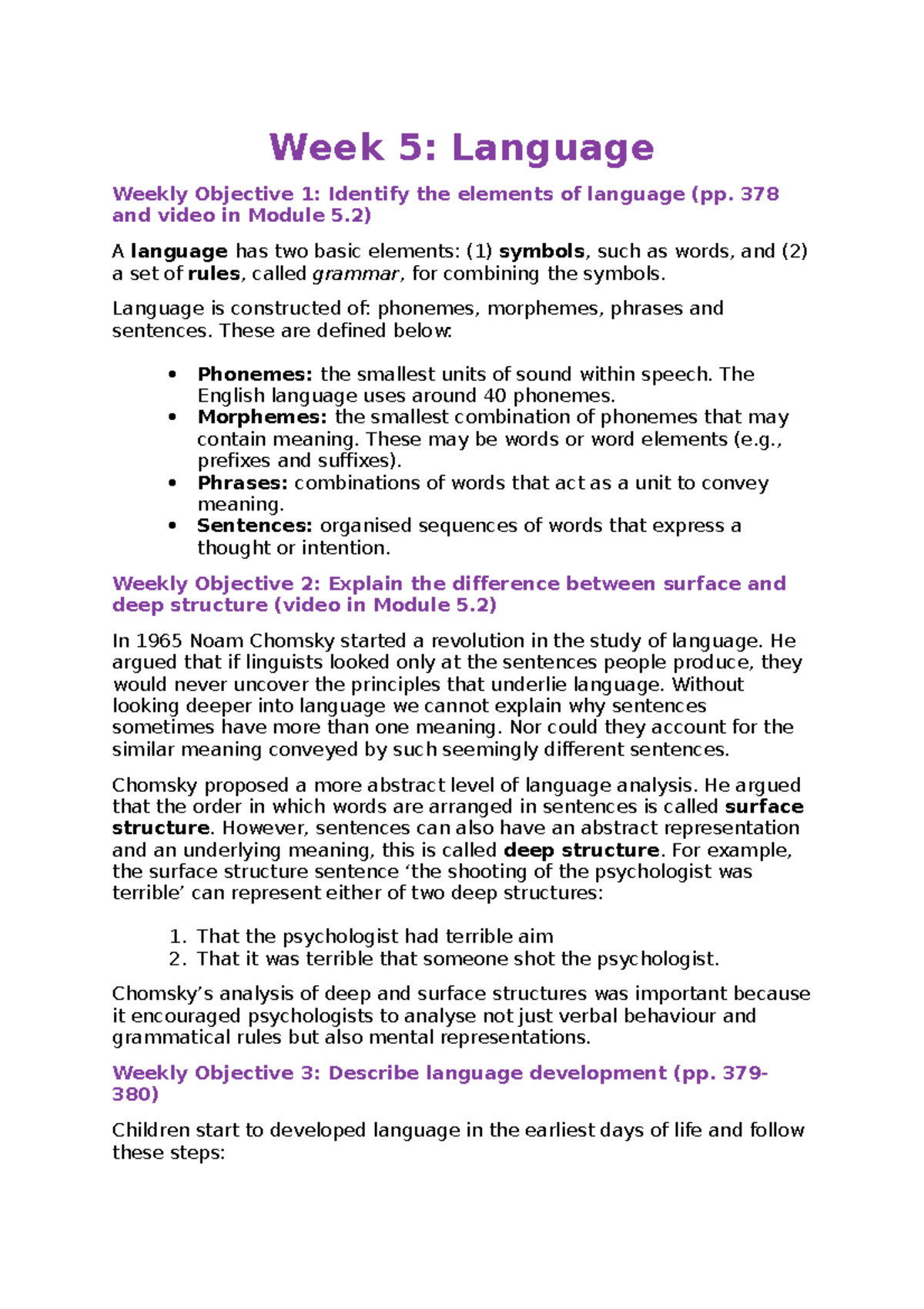 Week 5 Summary - Bernstein textbook - Week 5: Language Weekly Objective 1: Identify the elements ...