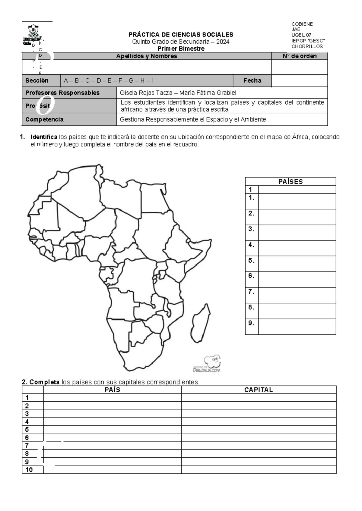 Practica Sobre EL Continente Africano - IE P G D. E P. PRÁCTICA DE ...