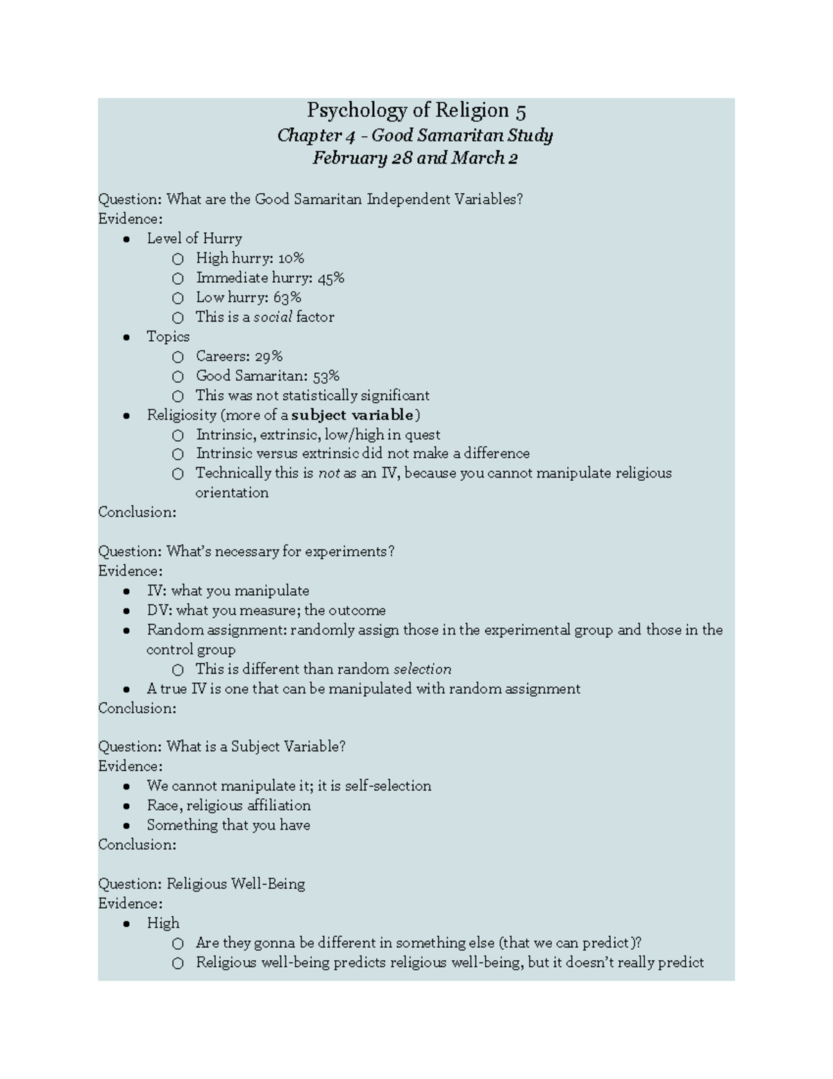 Psychology of Religion 4.1 - Good Samaritan and Experiments ...