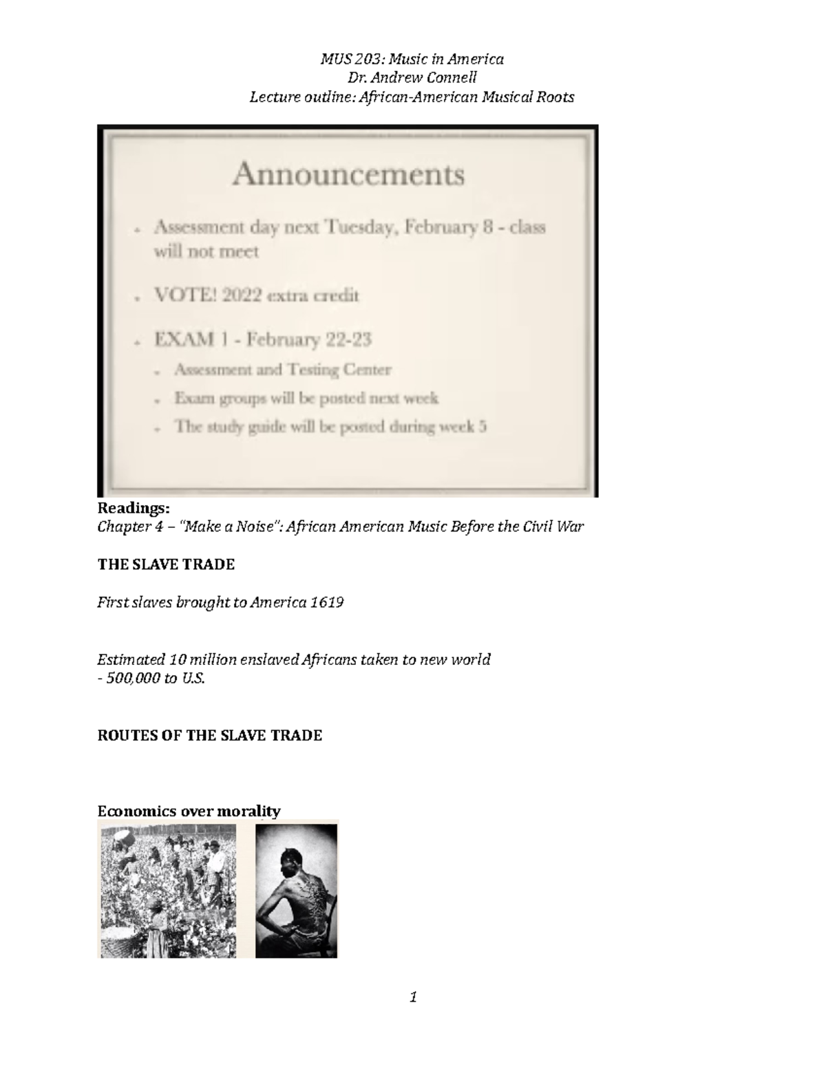 Lecture Outline 04 Early African American Music (Word) - Dr. Andrew ...