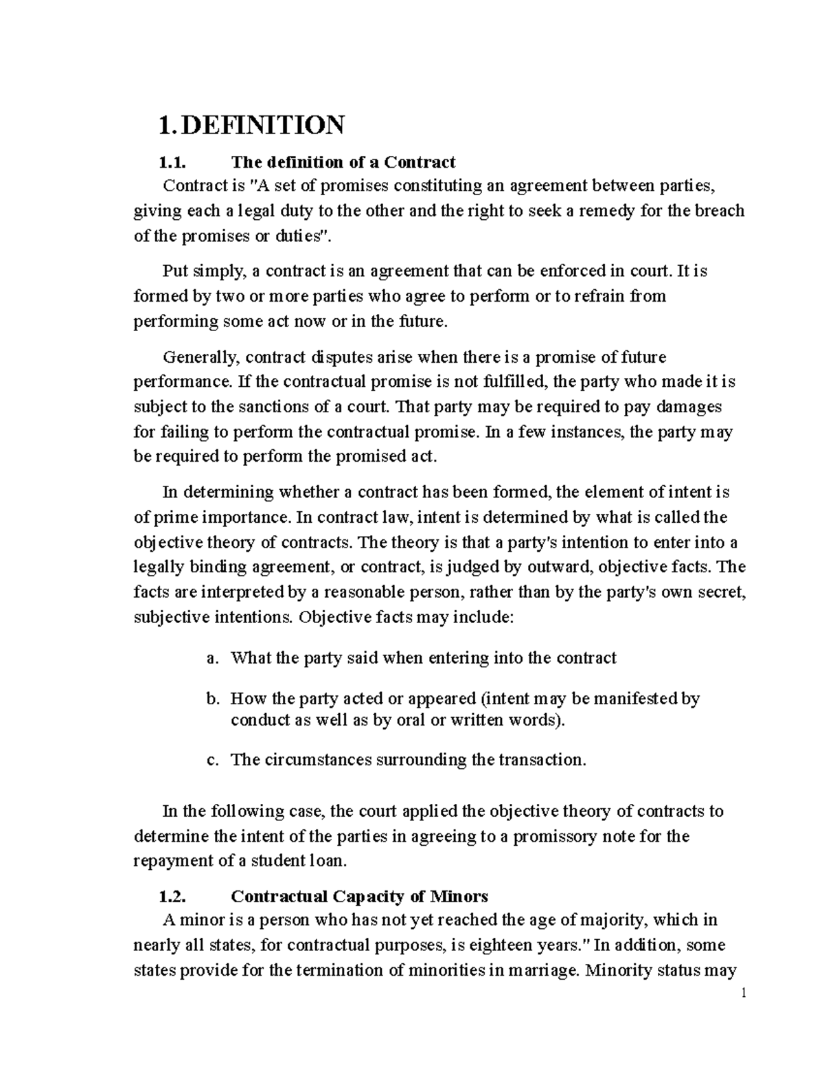Script blaw - bruh - 1. DEFINITION The definition of a Contract ...