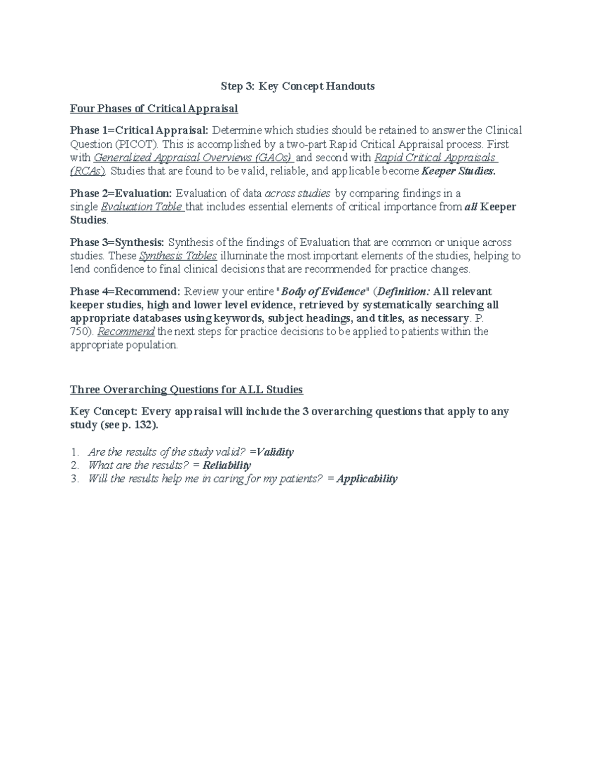 Step 3 Key Concepts Handout - Step 3: Key Concept Handouts Four Phases ...