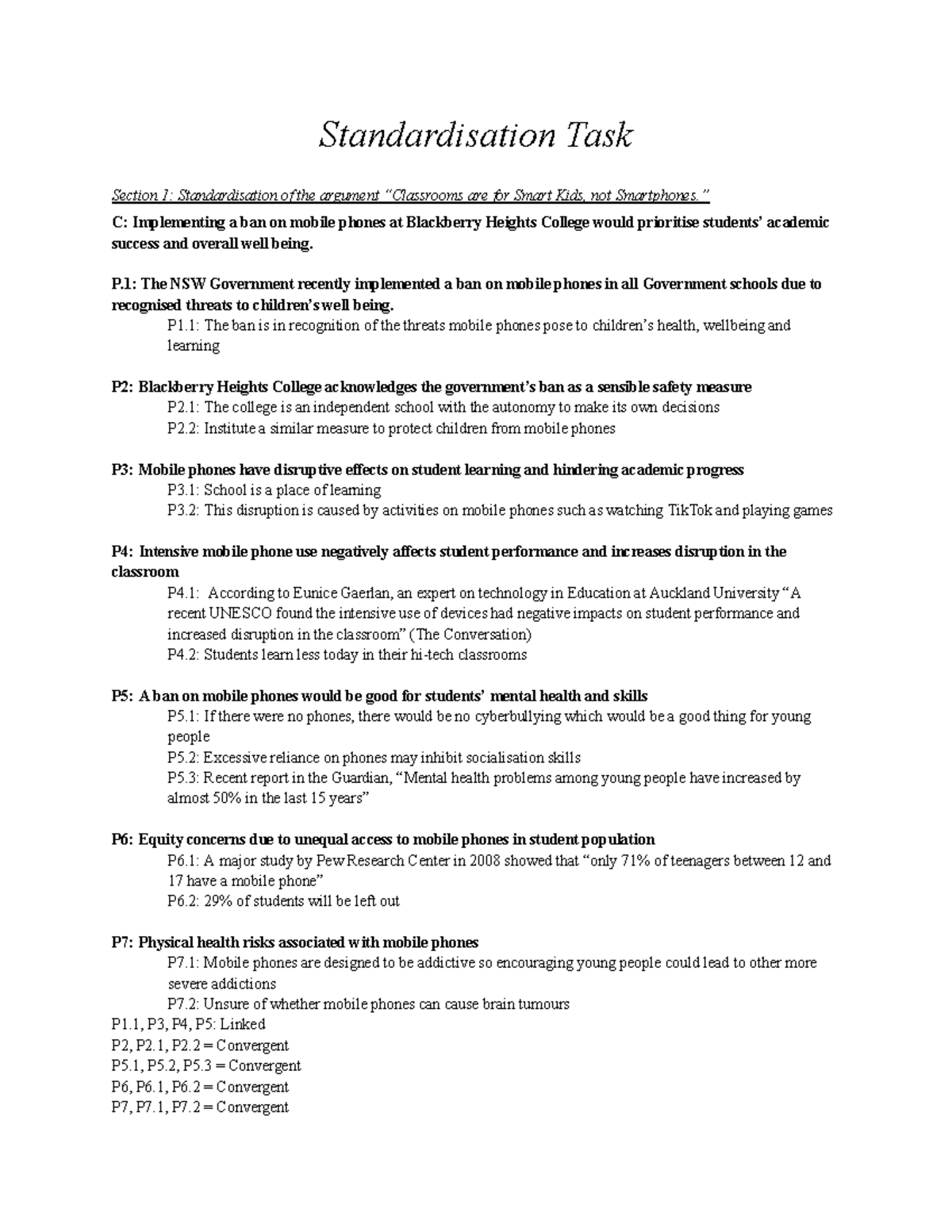 Standardisation Task 1 - Standardisation Task Section 1 ...
