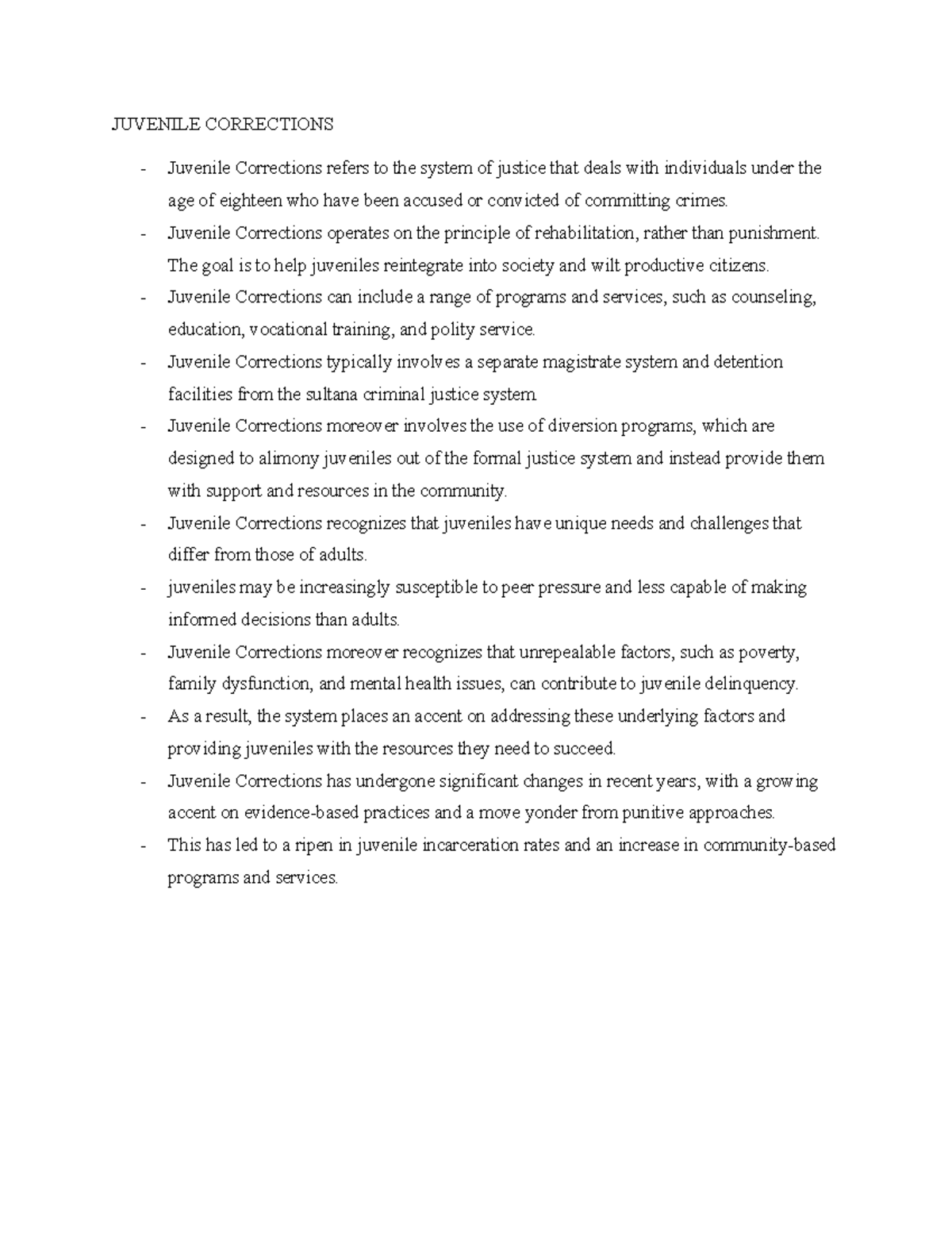 Juvenile Corrections Notes 1 - JUVENILE CORRECTIONS Juvenile ...