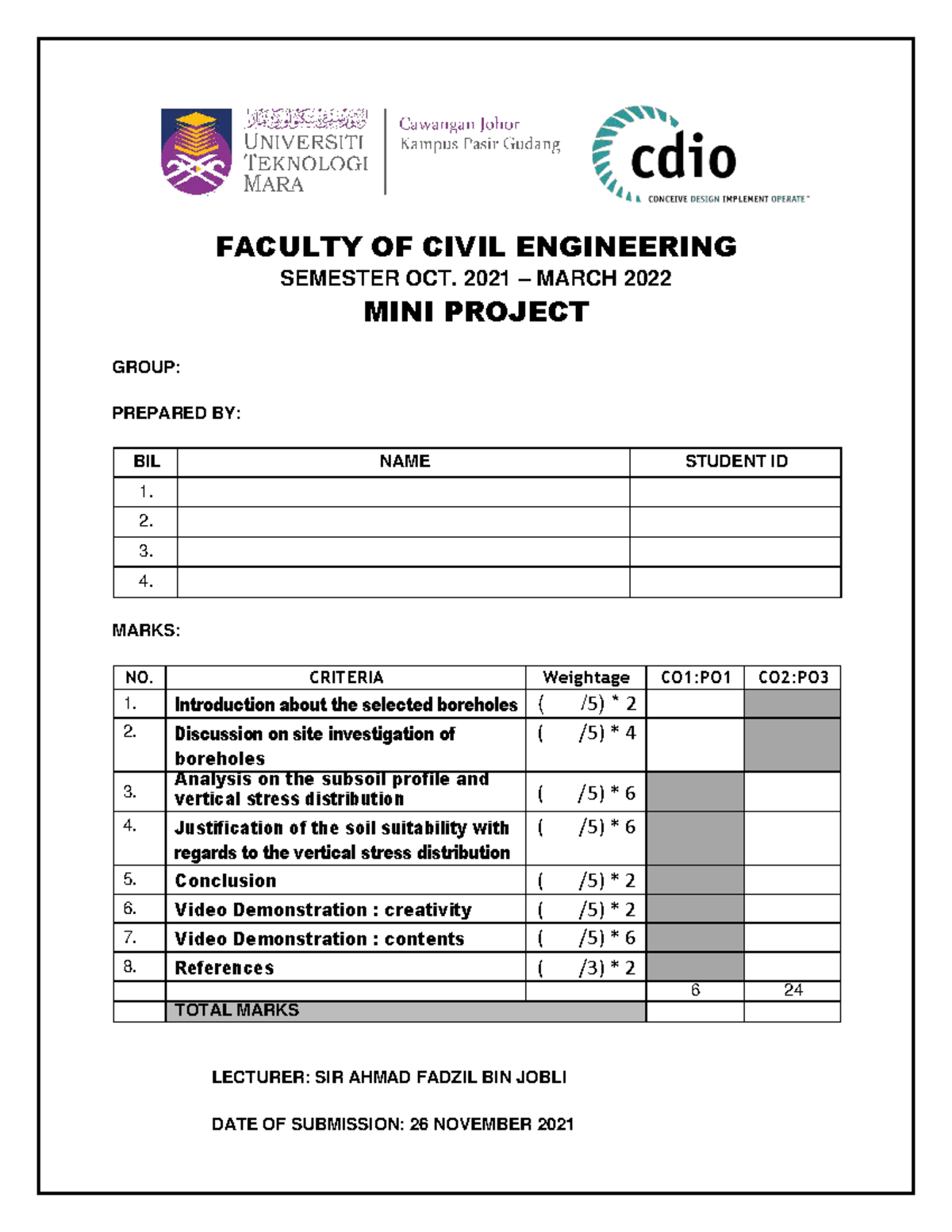 ECG353 Mini Project - FACULTY OF CIVIL ENGINEERING SEMESTER OCT. 2021 ...