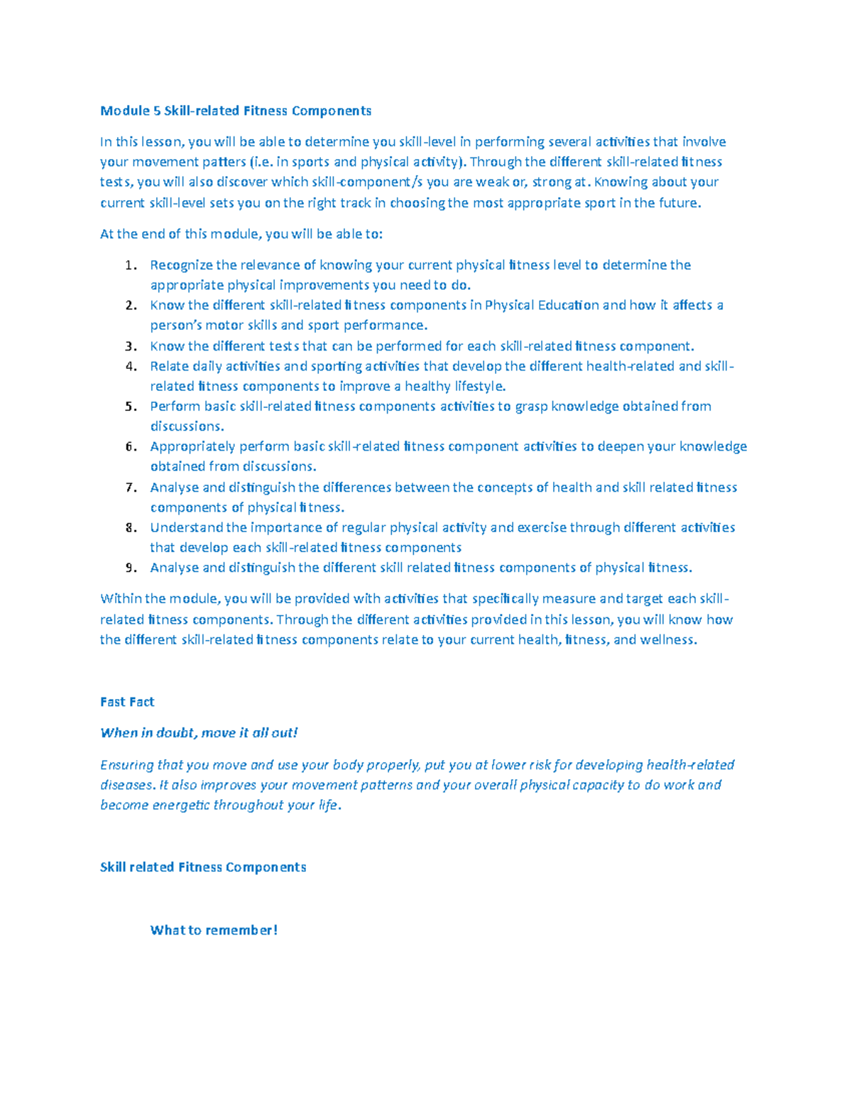 Lesson 4 Skill-related Fitness Components - Module 5 Skill-related ...