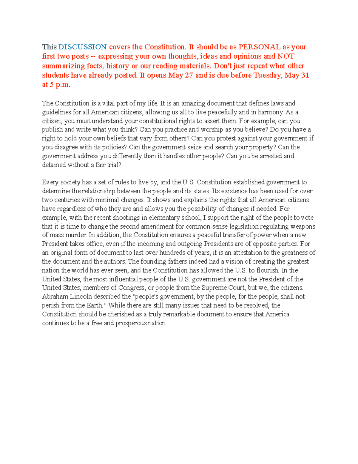 Discussion 2 American Government - This DISCUSSION covers the ...