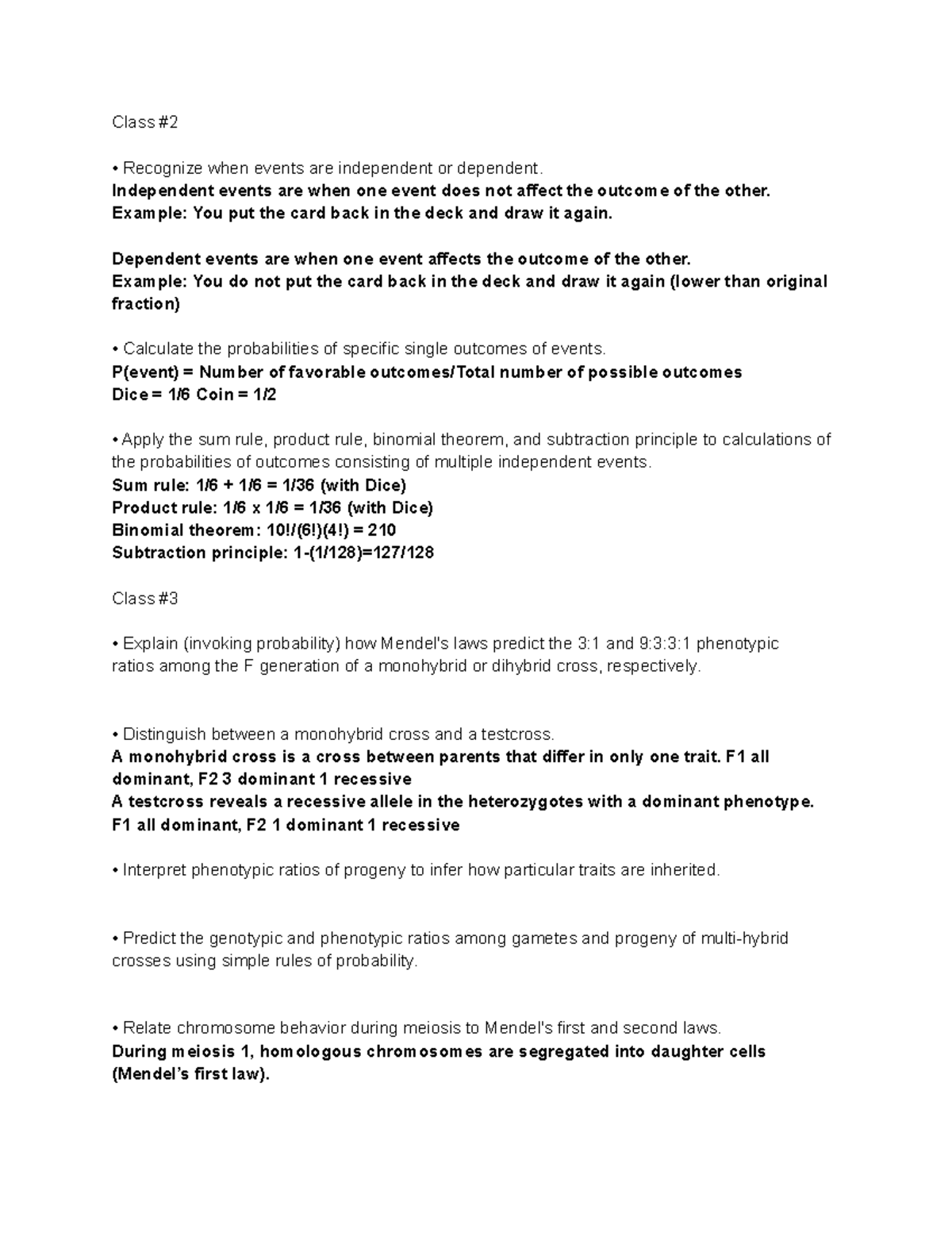 Learning Objectives Genetics - Class # Recognize when events are independent or dependent. - Studocu