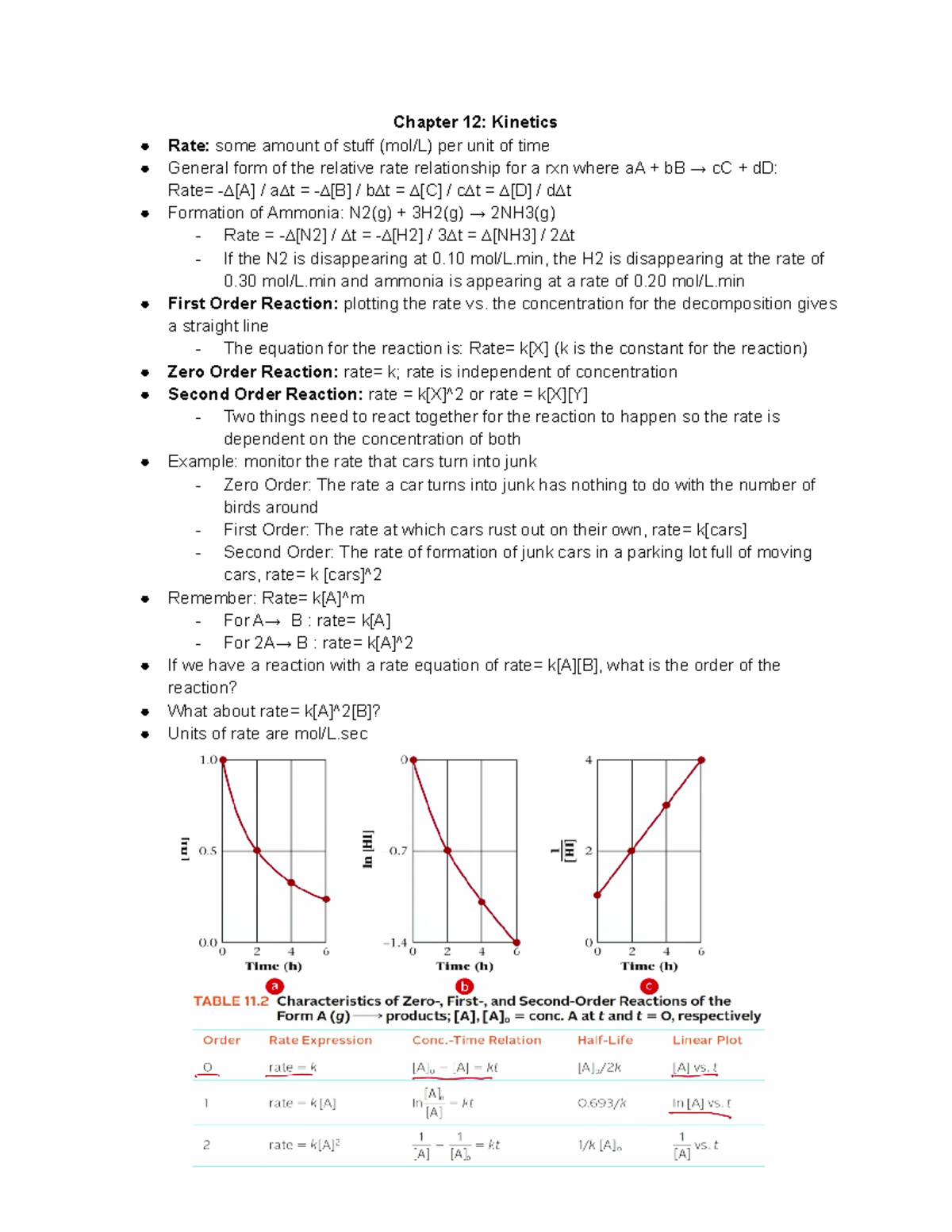 Chem 1128 Chapter 12 Notes - Chapter 12: Kinetics Rate: some amount of ...