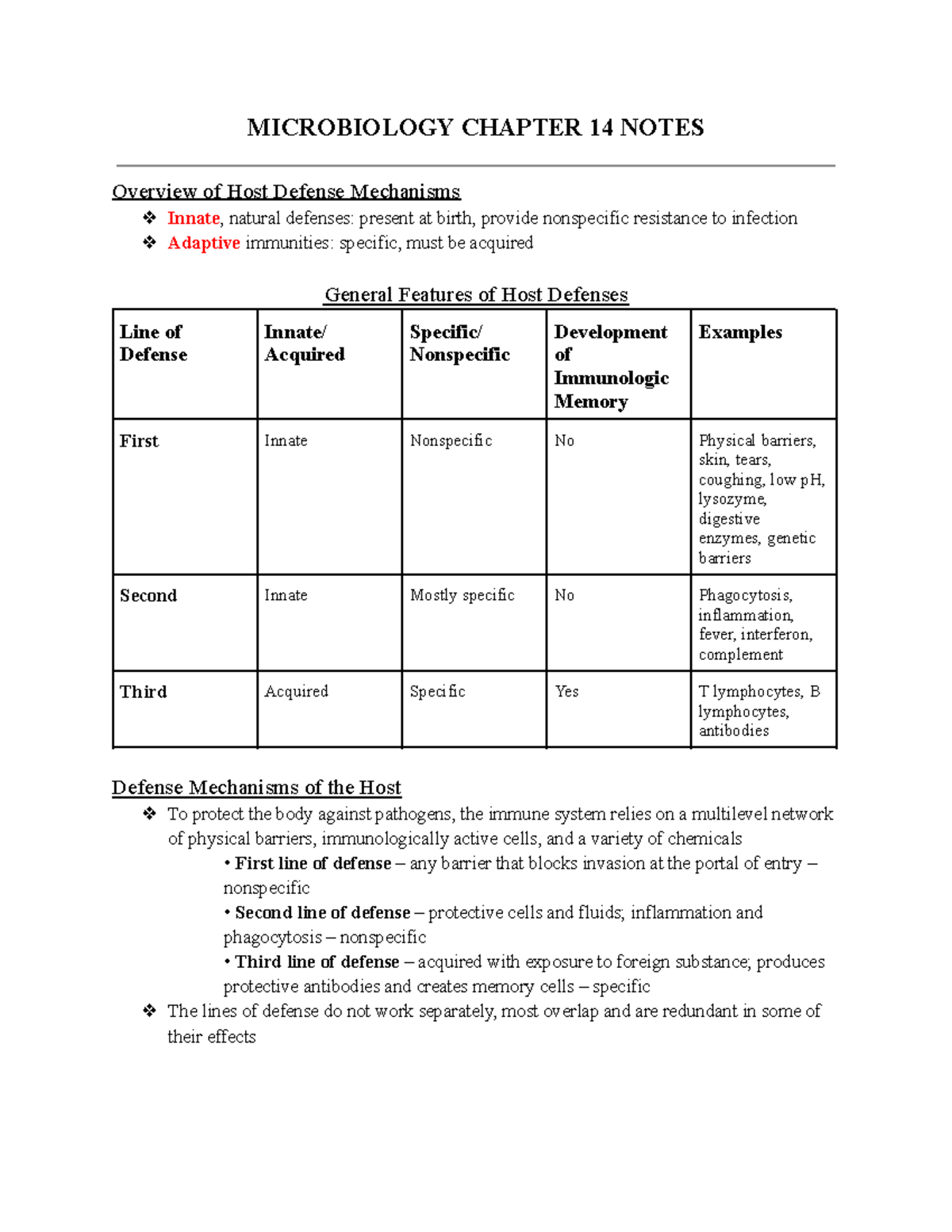 Microbiology Chapter 14 Notes - MICROBIOLOGY CHAPTER 14 NOTES Overview ...