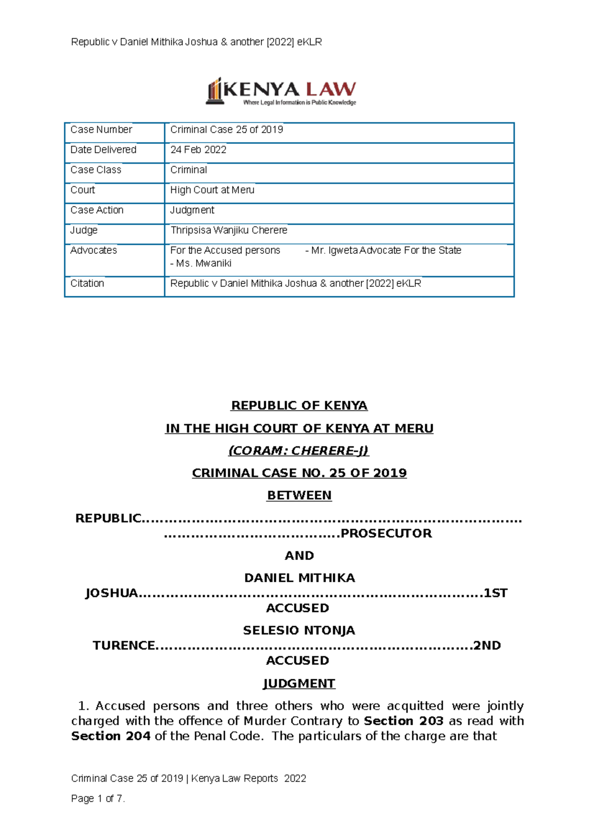 LAW OF PROPERTY LAND - Case Number Criminal Case 25 of 2019 Date ...