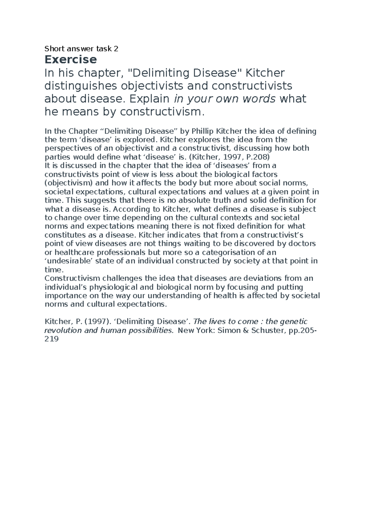 Short answer task 2 - Explain in your own words what he means by ...