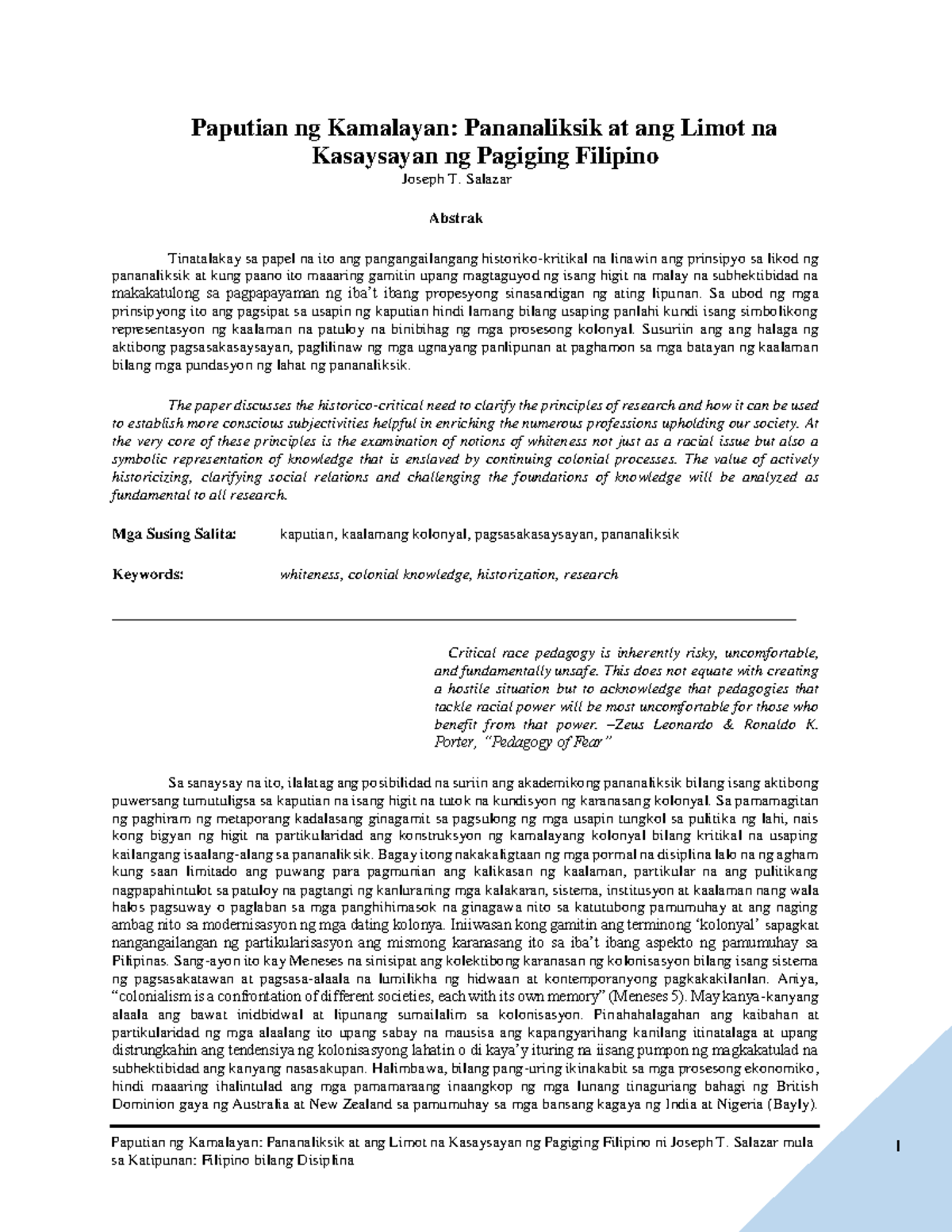 II - PAPUTIAN NG KAMALAYAN NI JOSEPH SALAZAR - Paputian ng Kamalayan ...