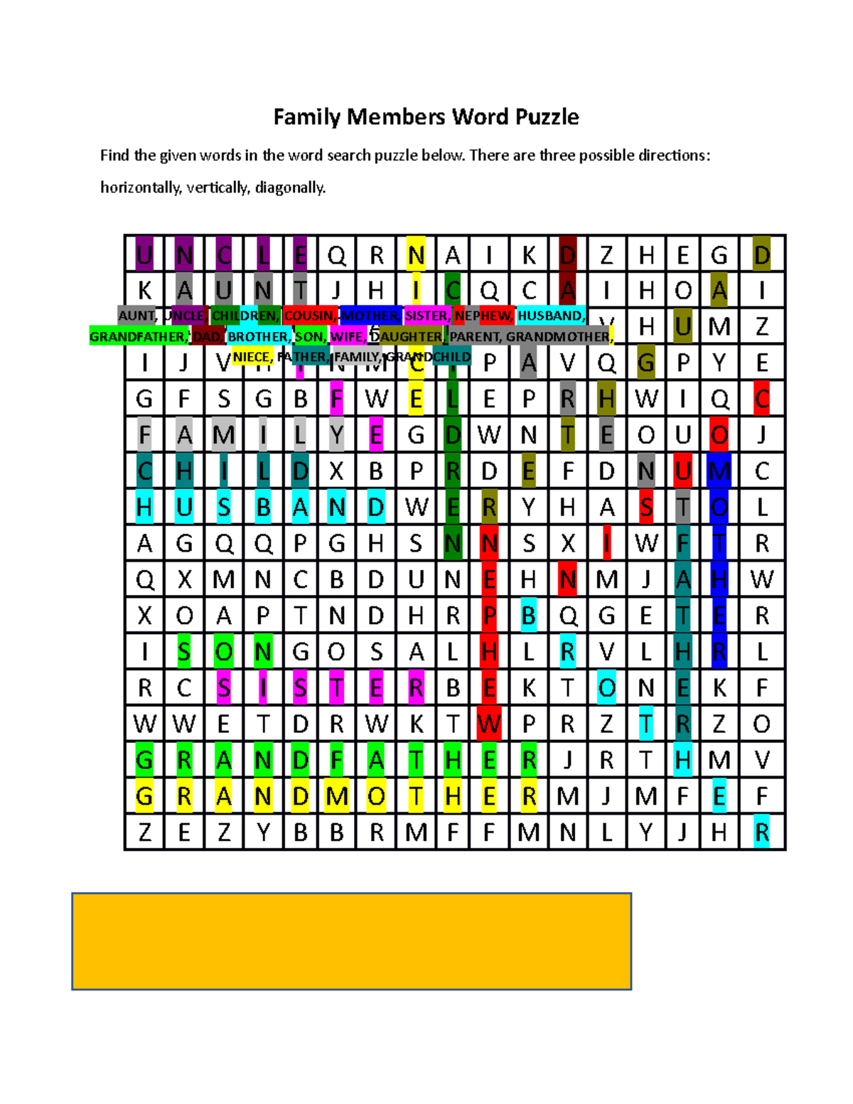 Family Members Word Puzzle homework - Family Members Word Puzzle Find ...