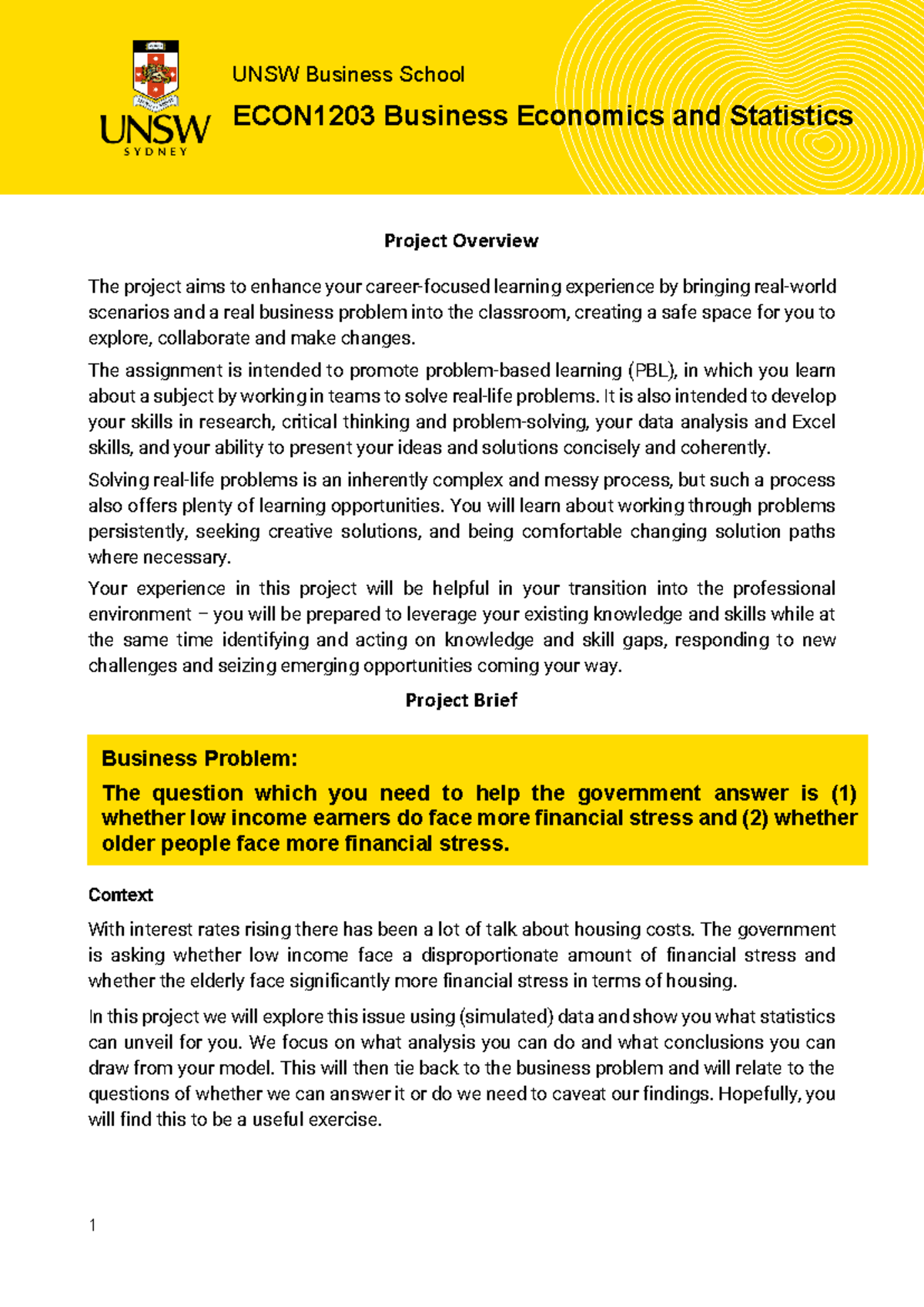 SAQ and Final Report Criterias - UNSW Business School ECON1203 Business ...