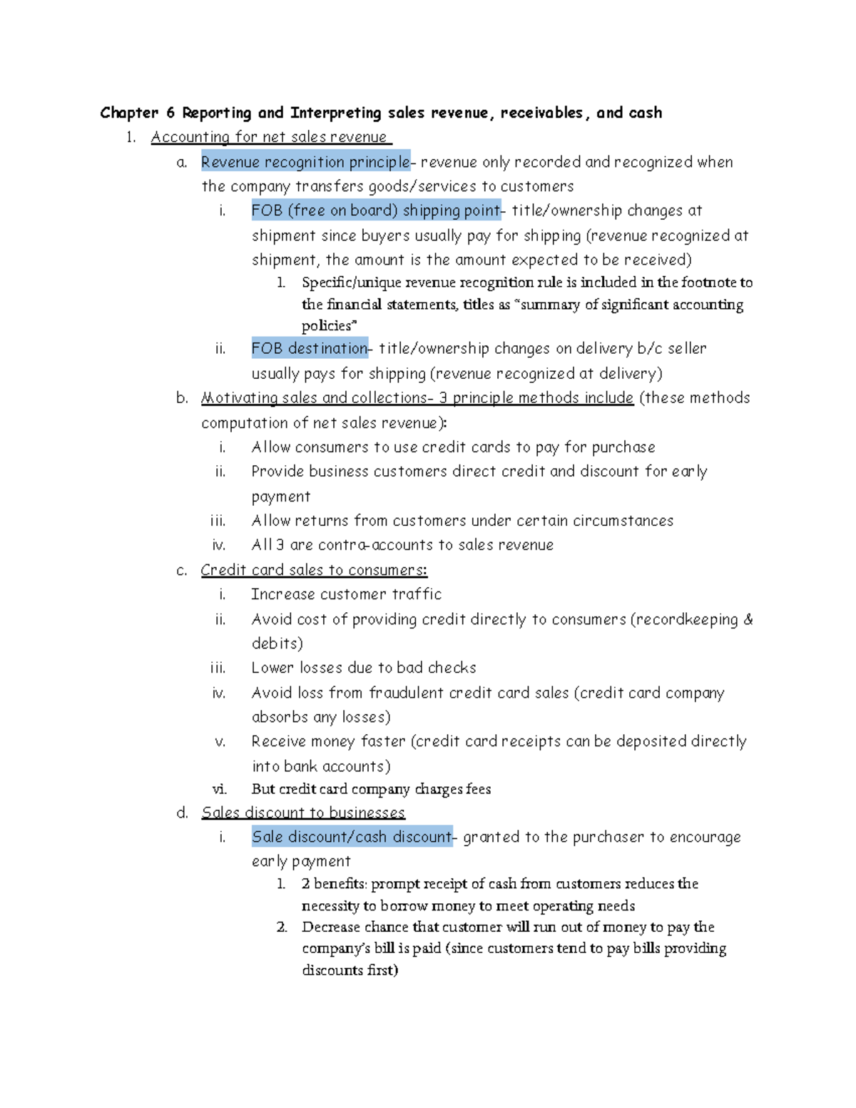 Chapter 6 (Reporting and Interpreting sales revenue, receivables, and ...