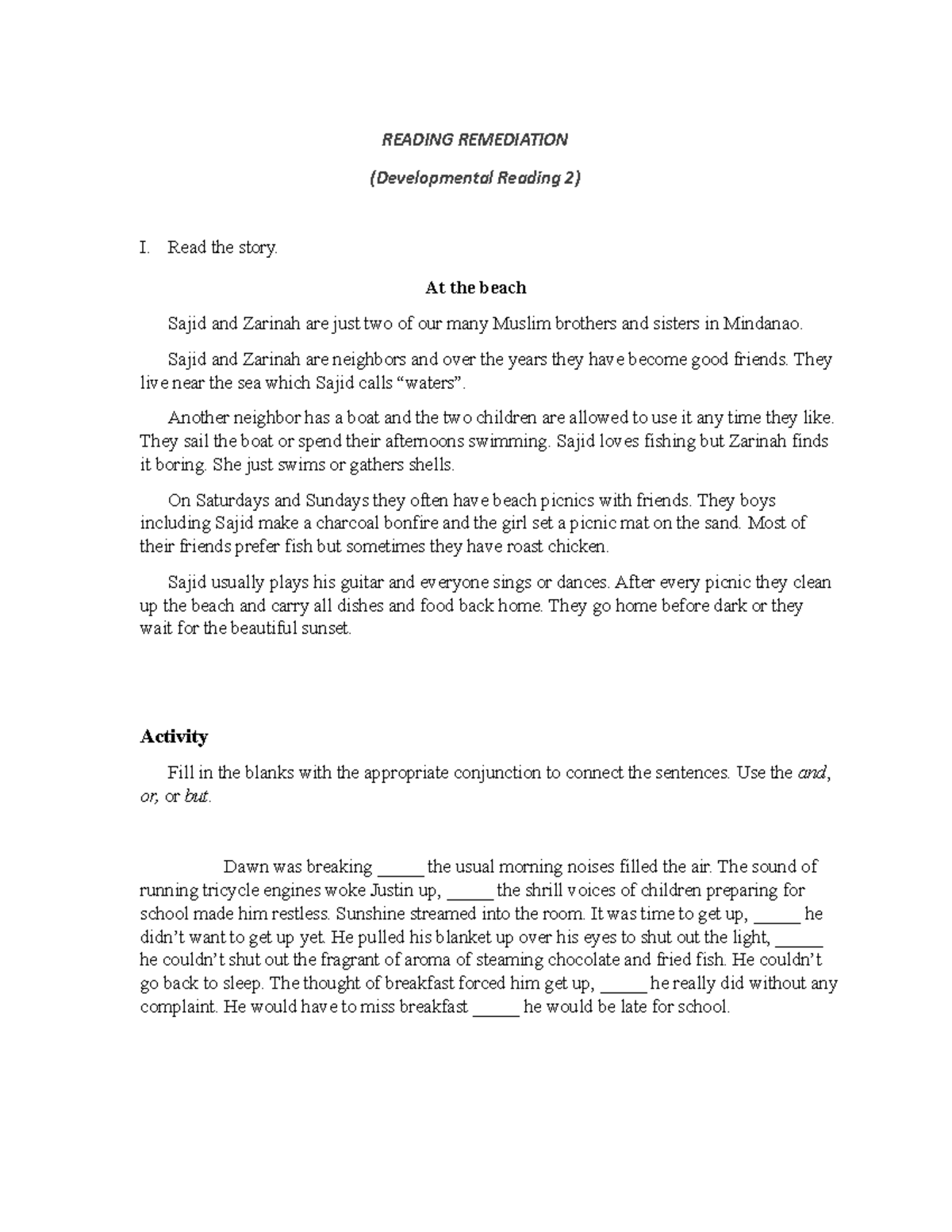 Developmental Reading 2 (Reading Remediation) - READING REMEDIATION ...