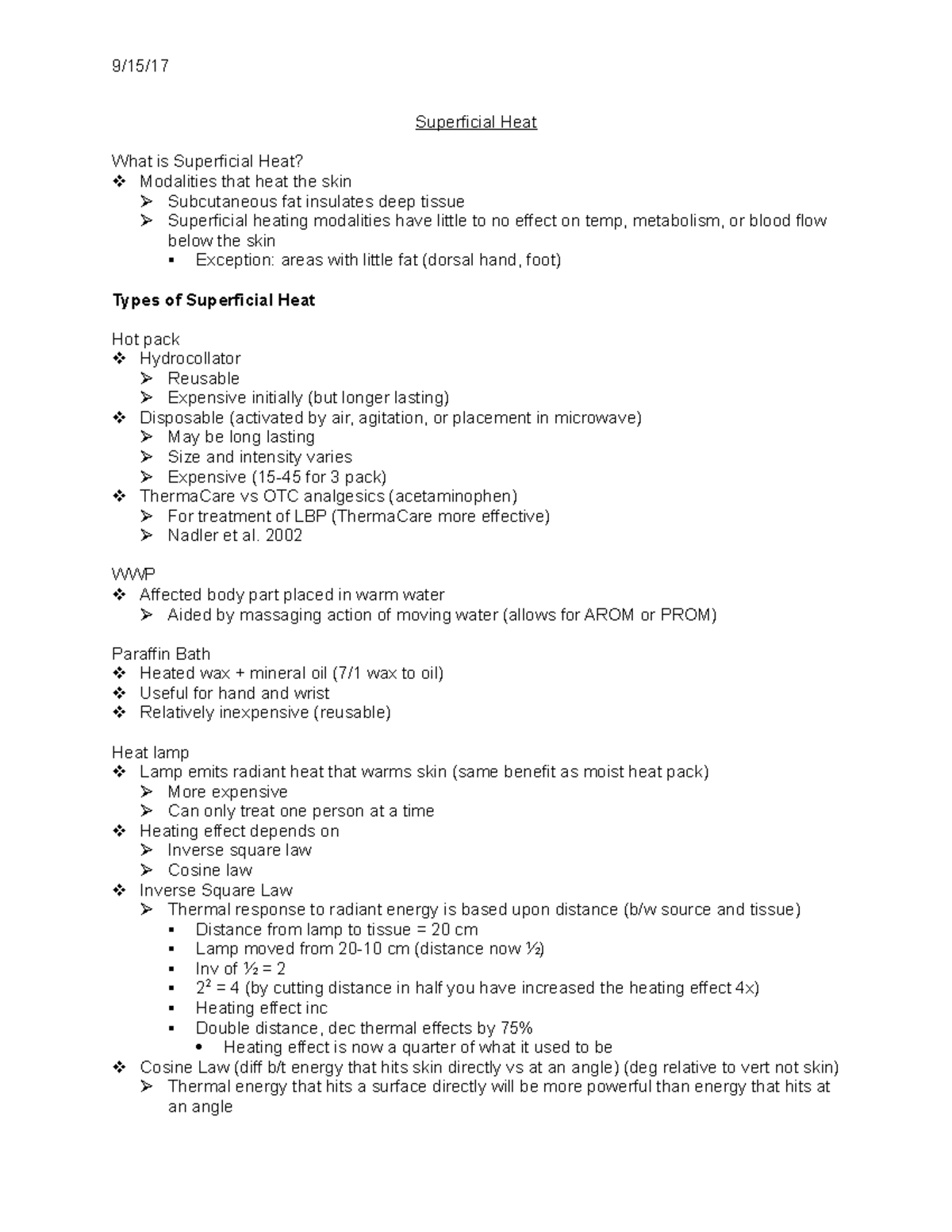 Superficial Heat - Lecture notes 17 - 9/15/17 Superficial Heat What is ...