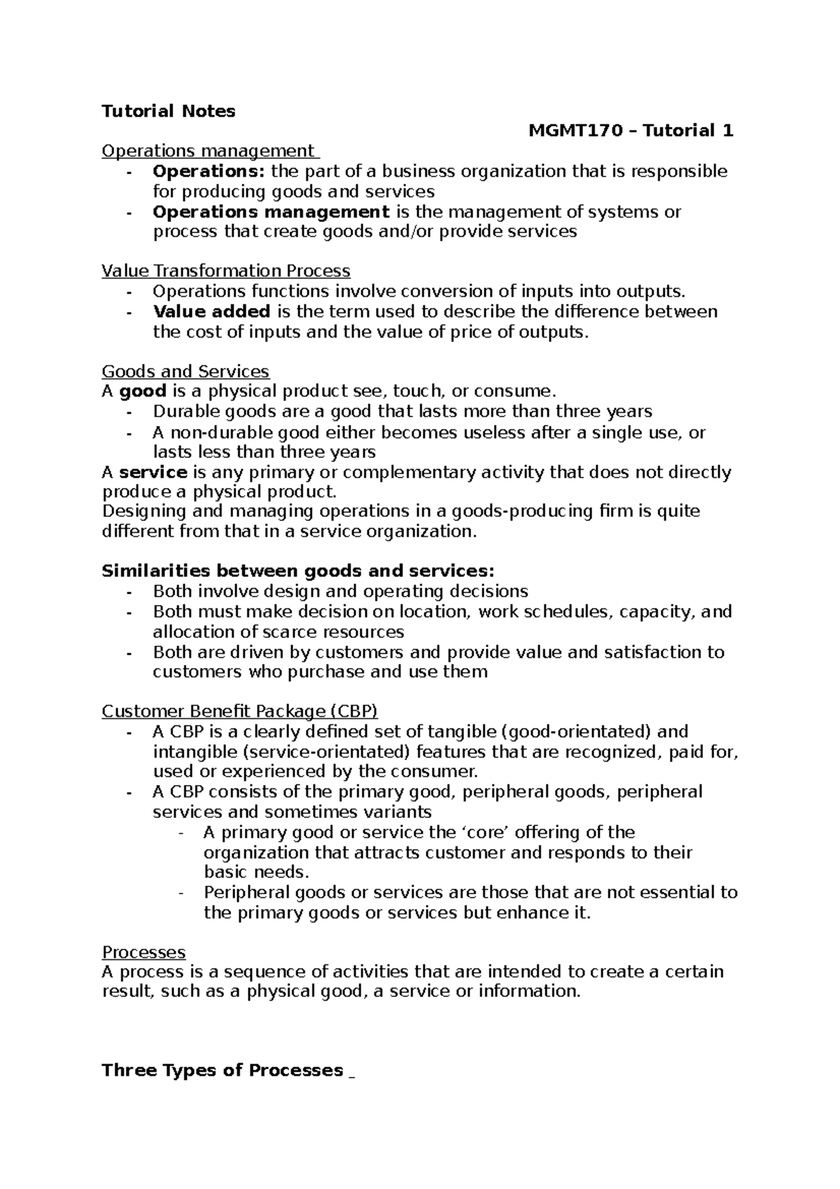 Tutorial Notes MGMT170 - Tutorial Notes MGMT170 – Tutorial 1 Operations ...